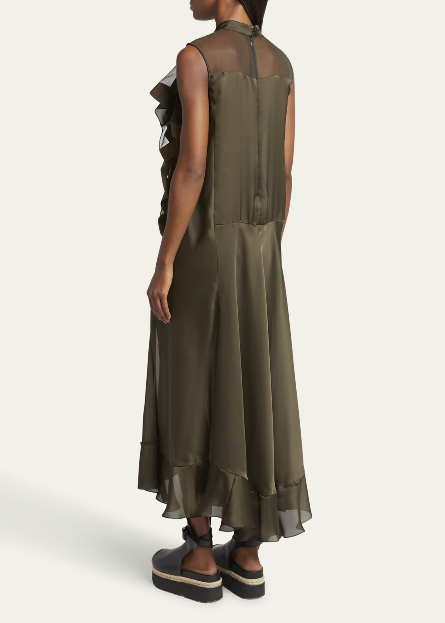 SACAI Ruffle Front Satin Maxi Dress - Bergdorf Goodman