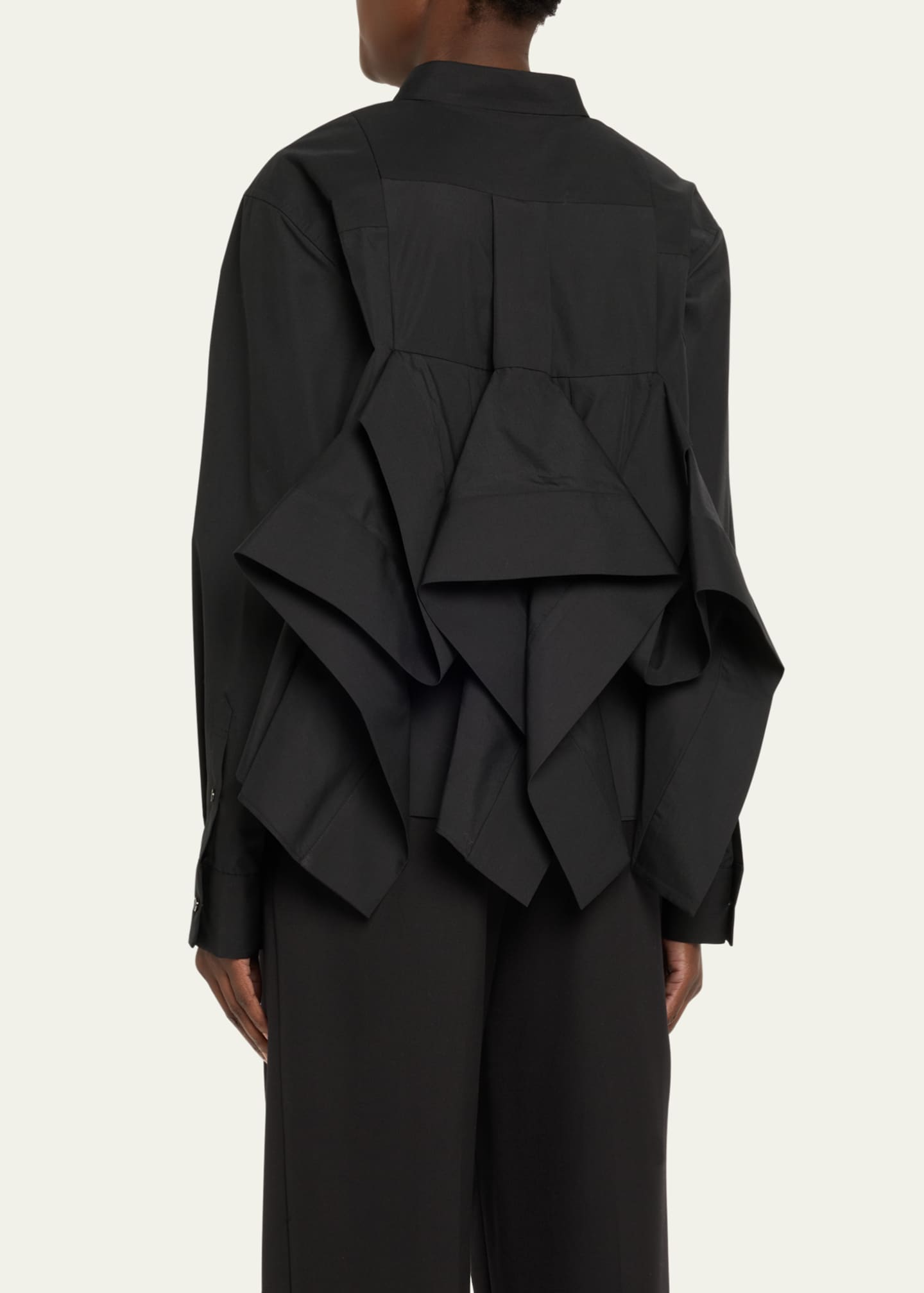 SACAI Poplin Ruffle Back Cropped Blouse - Bergdorf Goodman