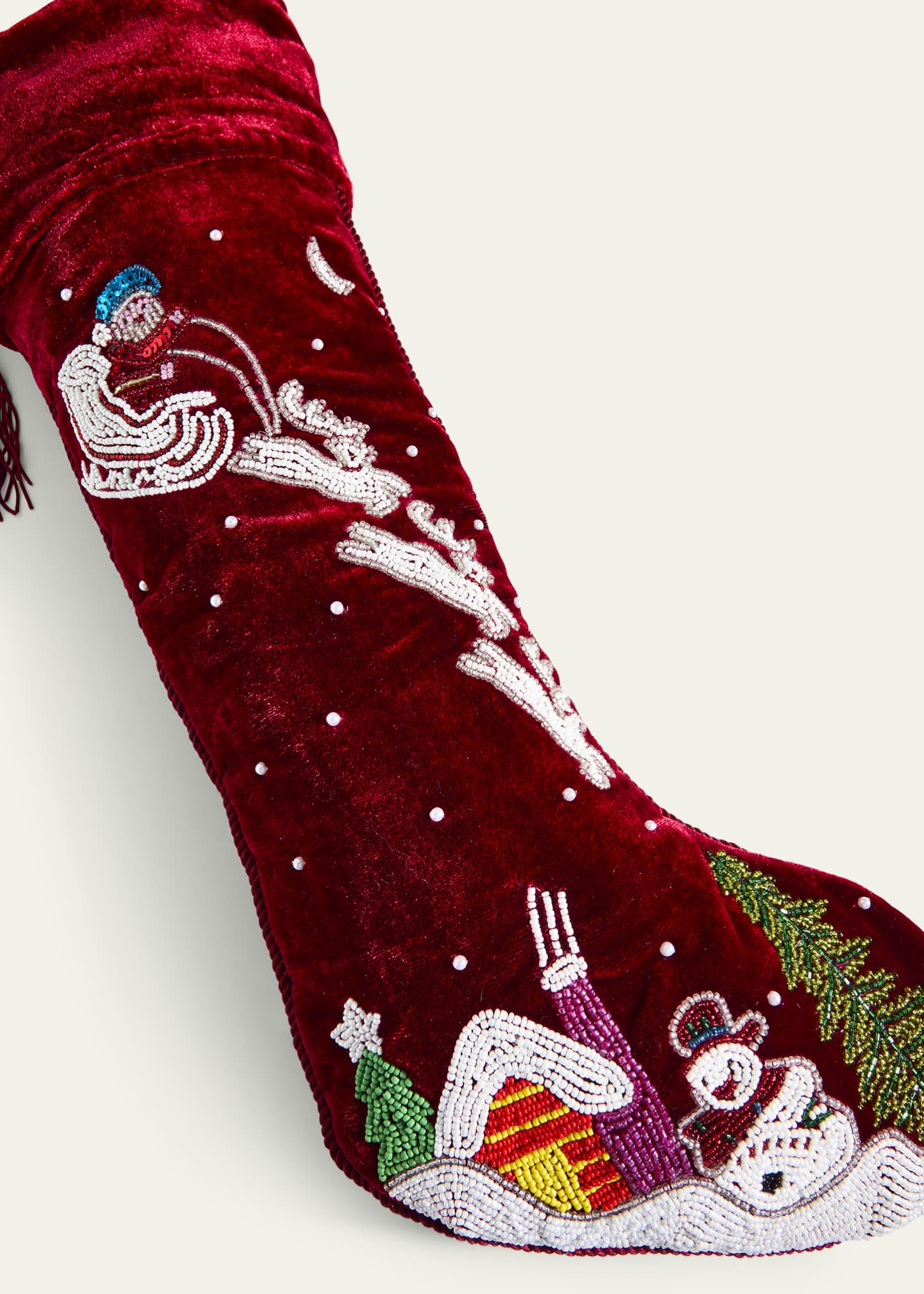 Sudha Pennathur Velvet Christmas Scene and Santa on Sleigh Stocking - Bergdorf Goodman