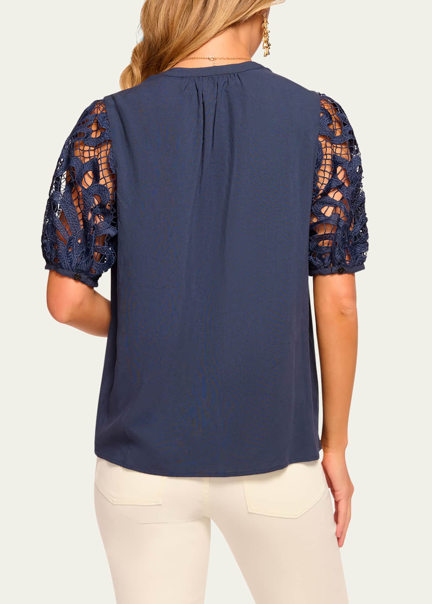 Ramy Brook Gia Open-Knit Short-Sleeve Blouse - Bergdorf Goodman