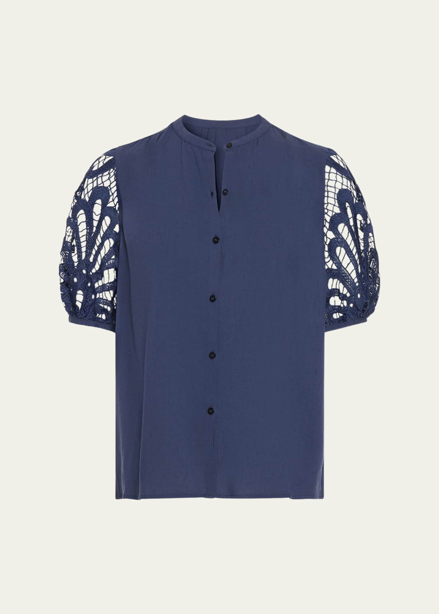 Ramy Brook Gia Open-Knit Short-Sleeve Blouse - Bergdorf Goodman