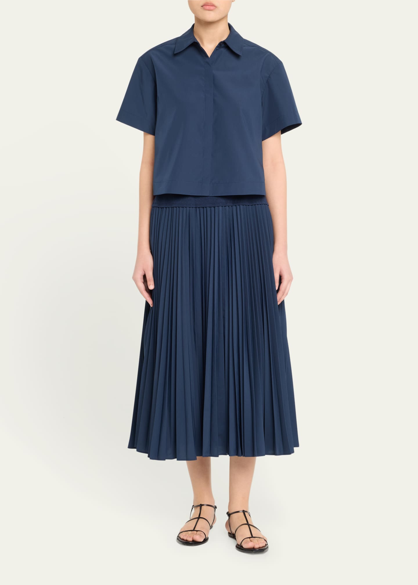 SIMKHAI Bernie Pleated Short-Sleeve Shirt - Bergdorf Goodman