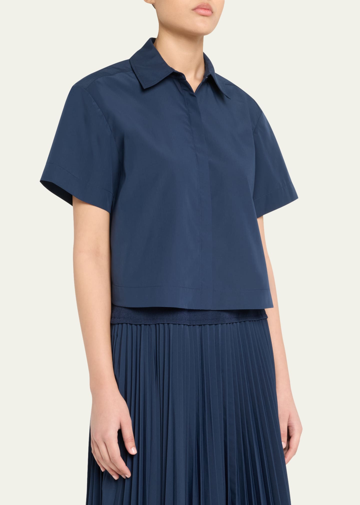 SIMKHAI Bernie Pleated Short-Sleeve Shirt - Bergdorf Goodman