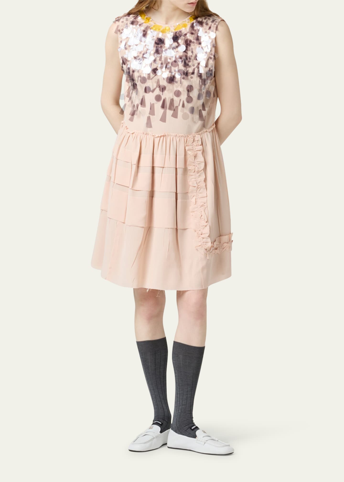 Miu Miu Sequined Tiered Ruffle Sleeveless Dress - Bergdorf Goodman