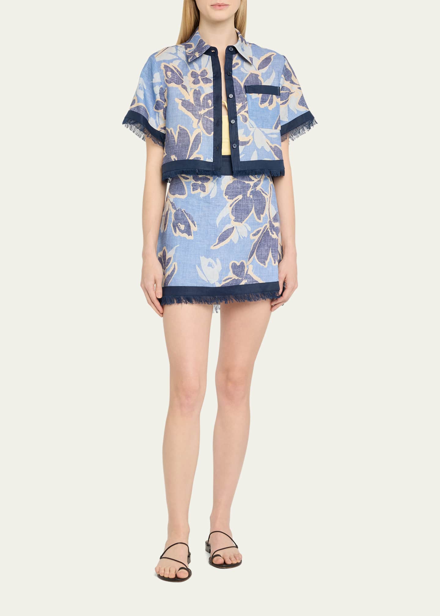 SIMKHAI Topanga Short-Sleeve Cropped Shirt - Bergdorf Goodman