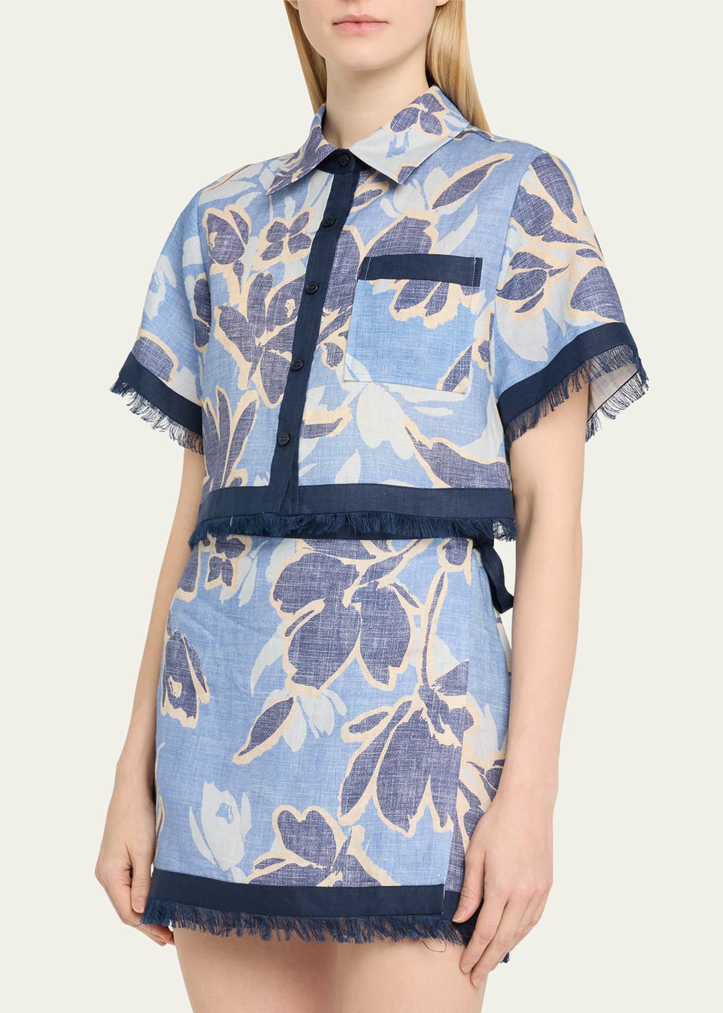 SIMKHAI Topanga Short-Sleeve Cropped Shirt - Bergdorf Goodman