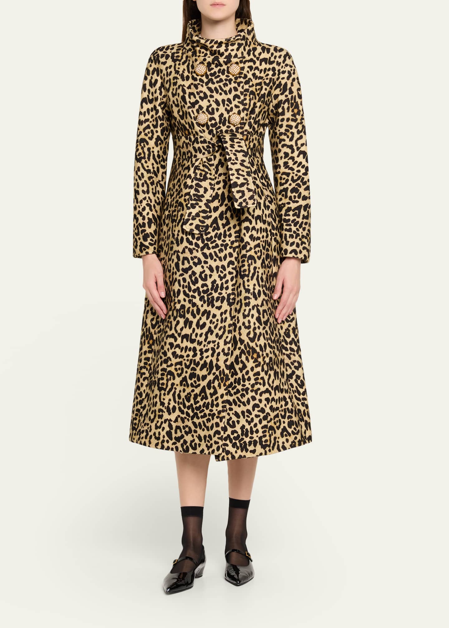 Valentino Garavani Leopard-Print Wool Double-Breasted Long Coat ...