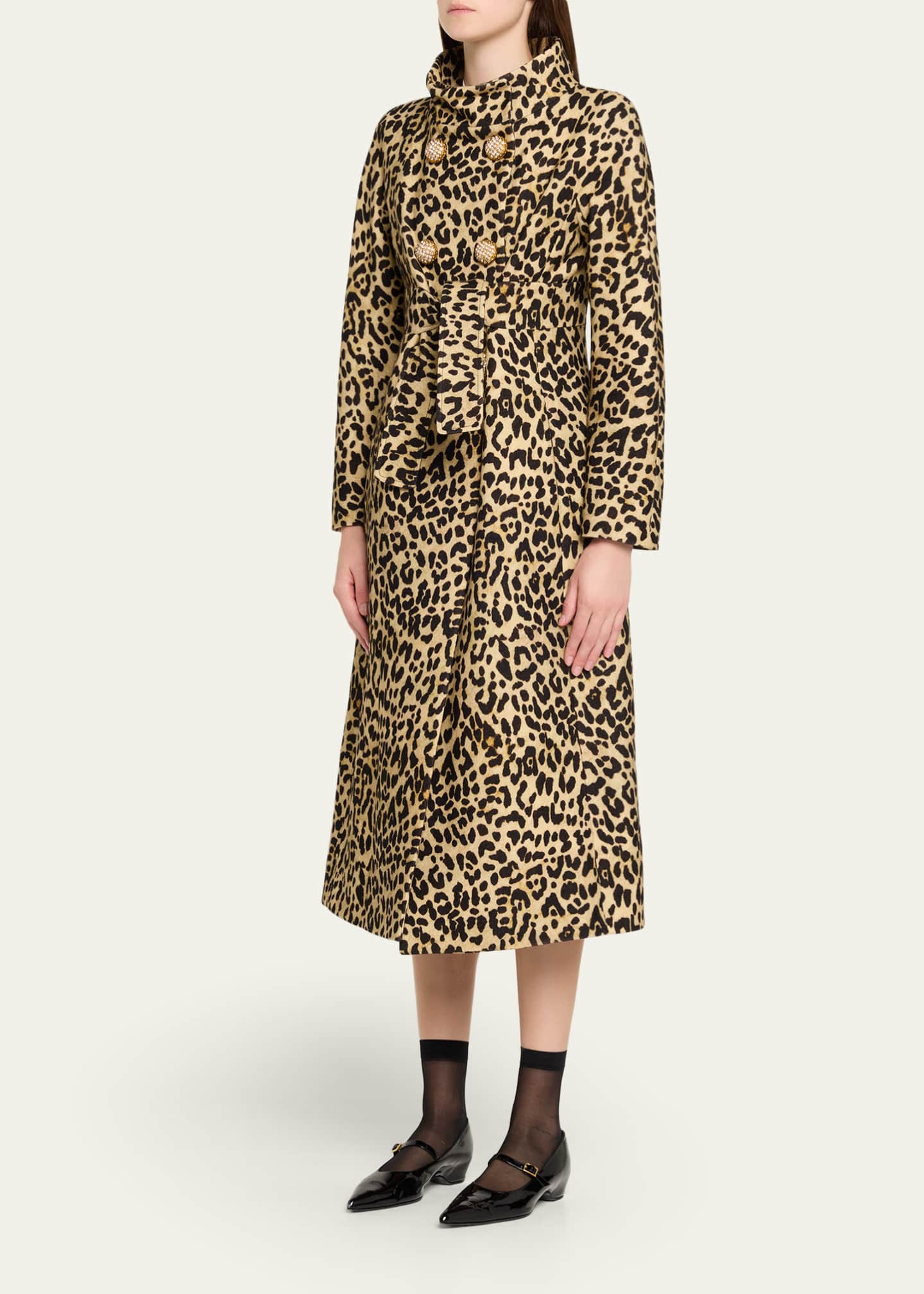 Valentino Garavani Leopard-Print Wool Double-Breasted Long Coat ...