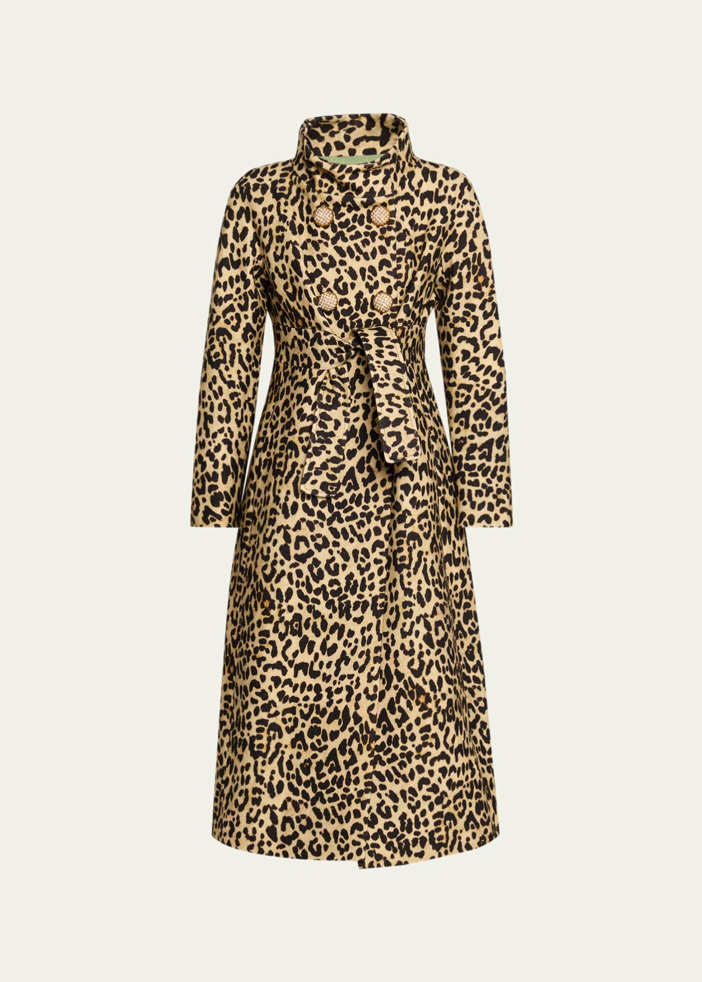 Valentino Garavani Leopard-Print Wool Double-Breasted Long Coat ...