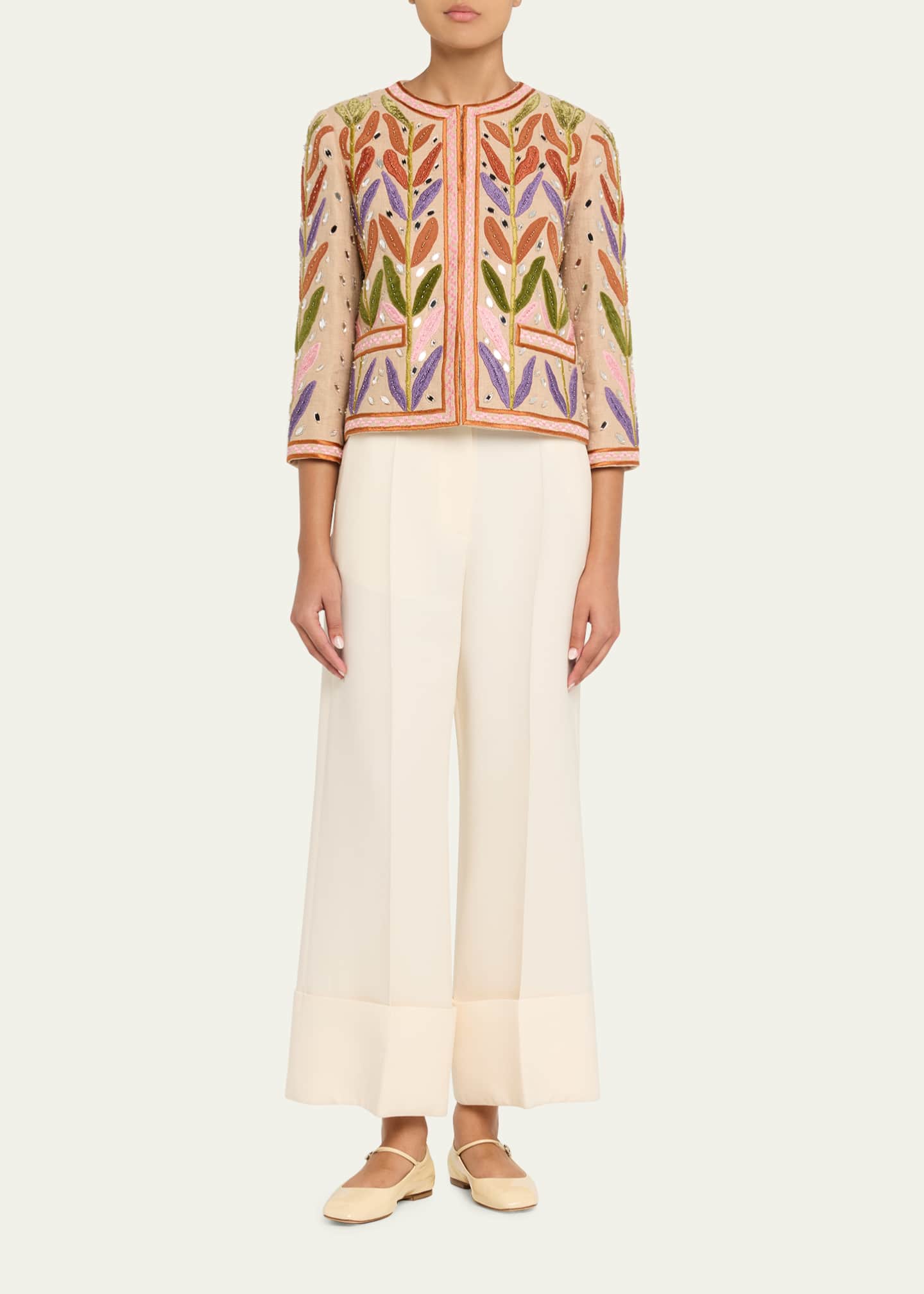 Valentino Garavani Beaded Leaf-Embroidered Linen Jacket - Bergdorf Goodman