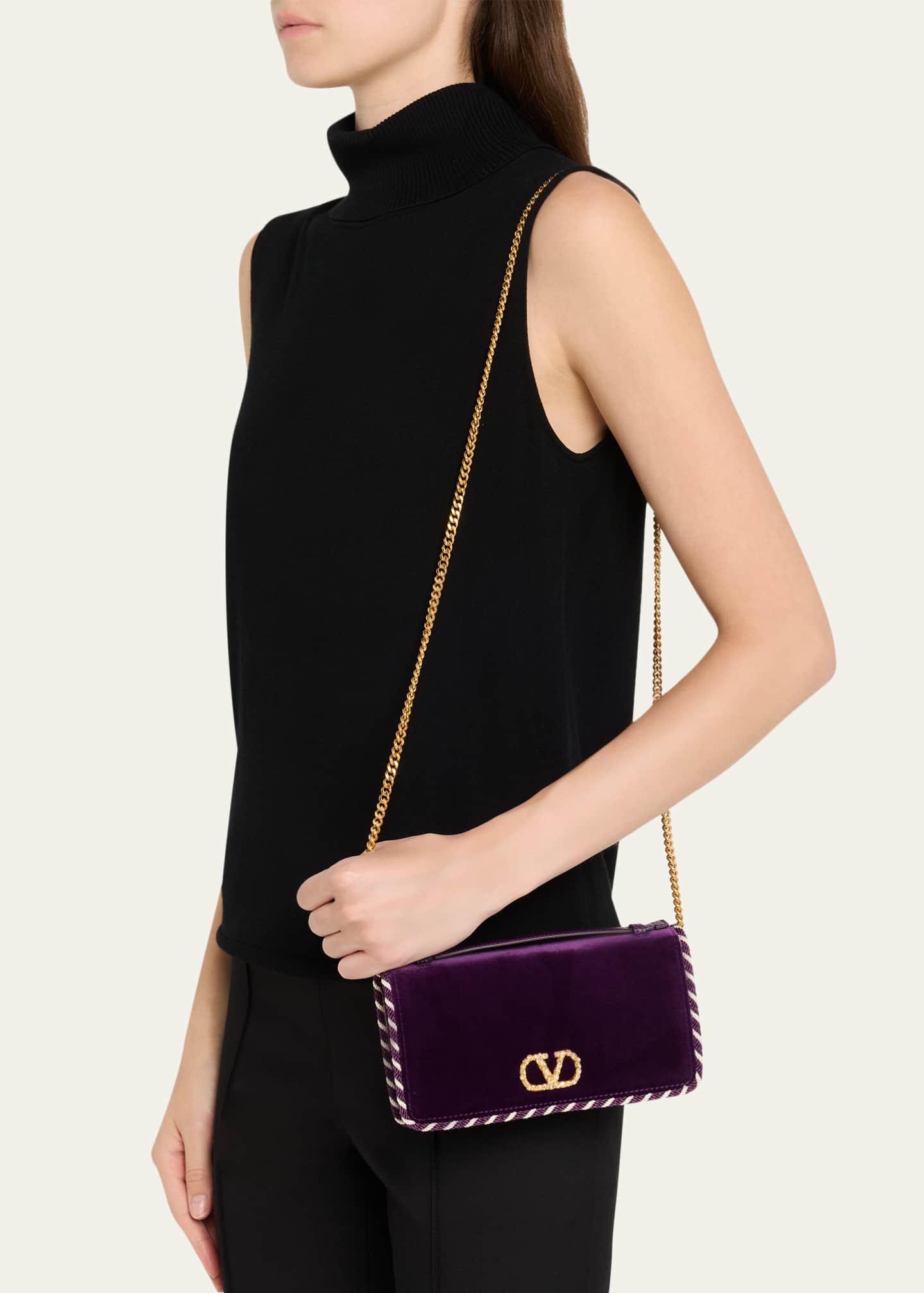 Valentino Garavani VLOGO Signature Suede Wallet with Chain Strap ...