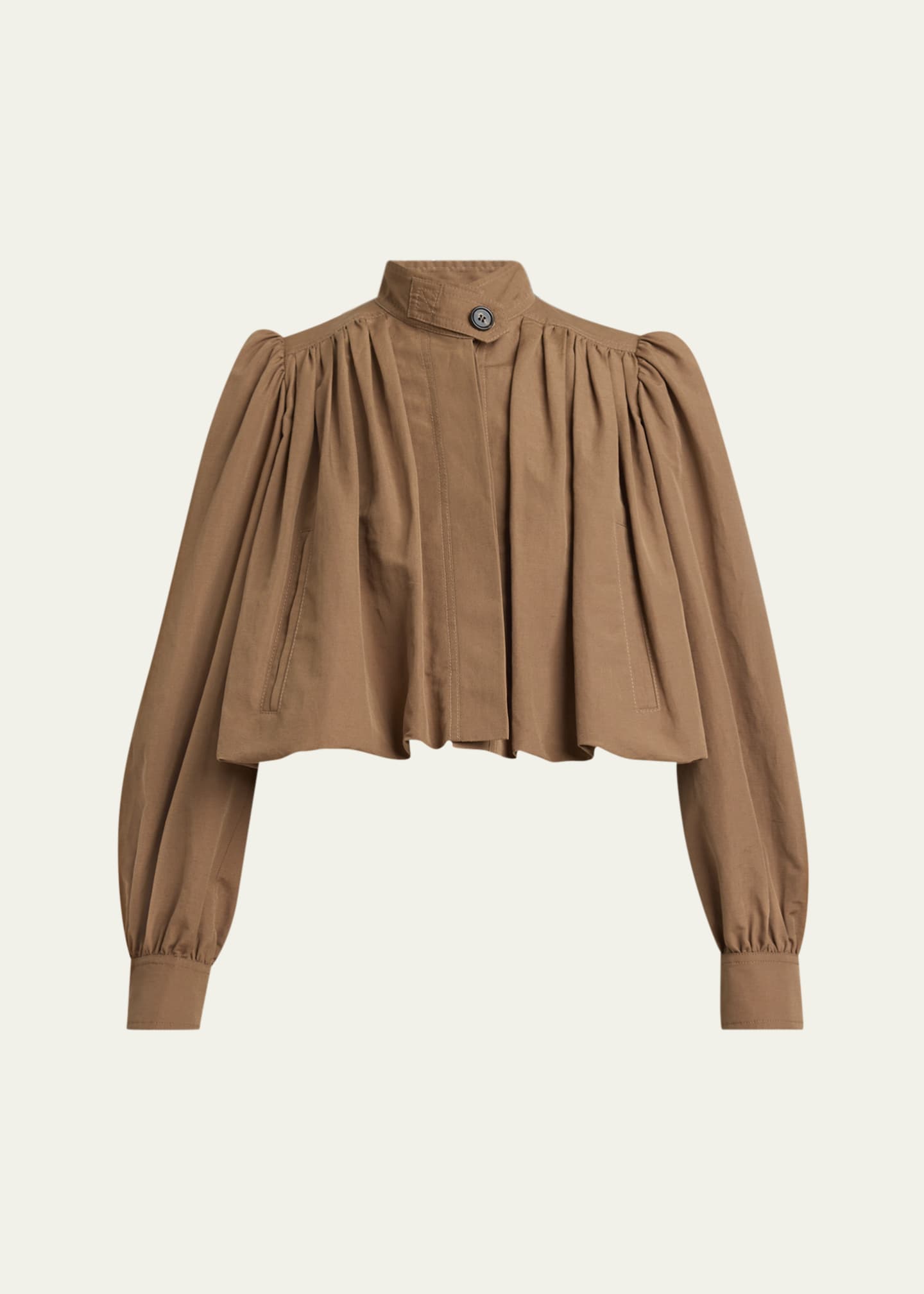 Chloe High Neck Gathered Shoulder Cropped Jacket - Bergdorf Goodman