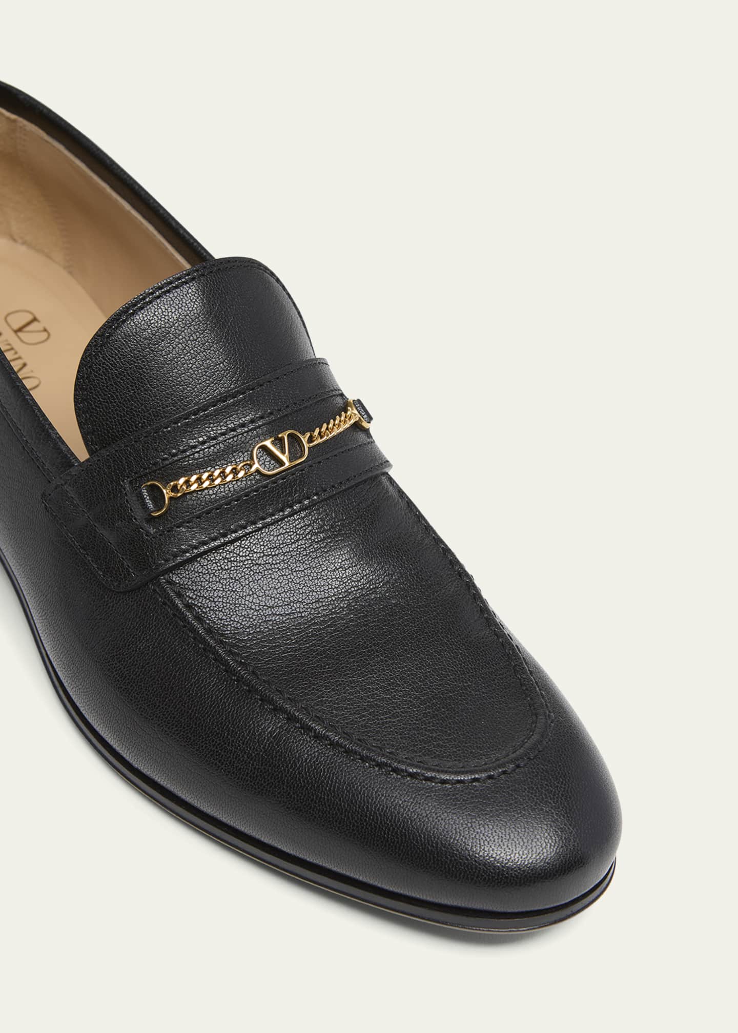 Valentino Garavani Men's Leather VLogo Chain Bit Loafers - Bergdorf Goodman