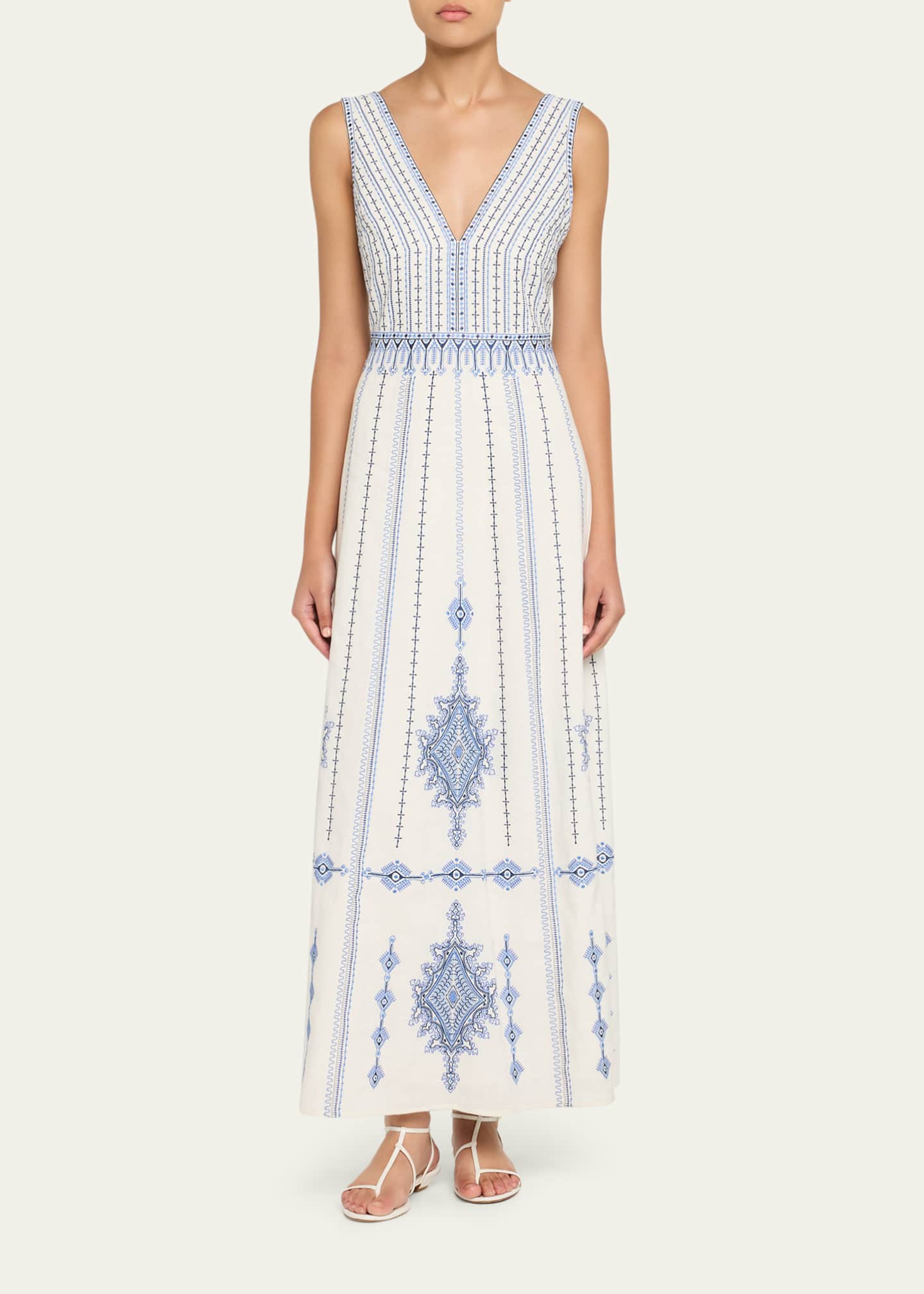EMPORIO SIRENUSE Nellie Astragal Embroidered Sleeveless Maxi Dress ...