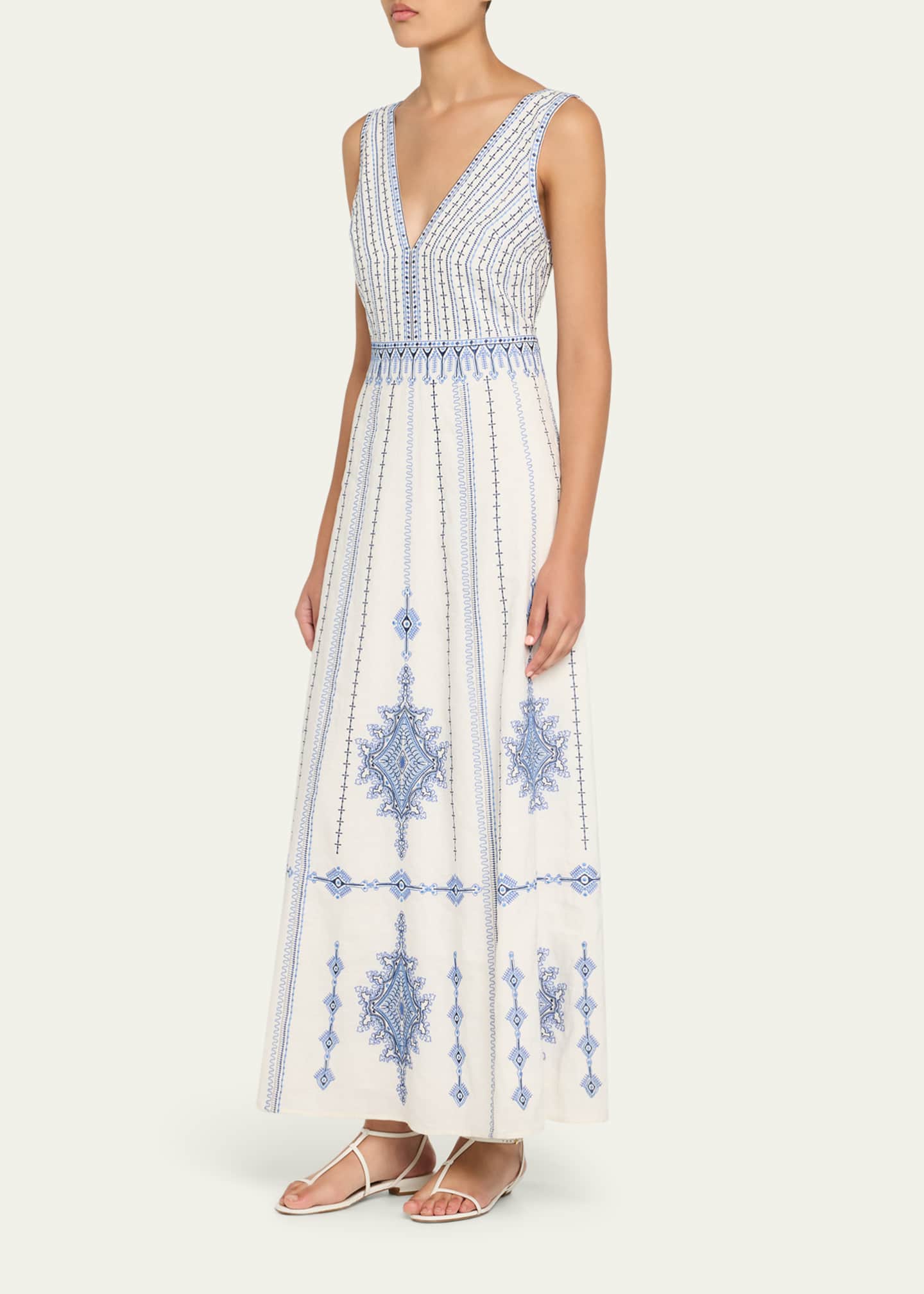 EMPORIO SIRENUSE Nellie Astragal Embroidered Sleeveless Maxi Dress ...
