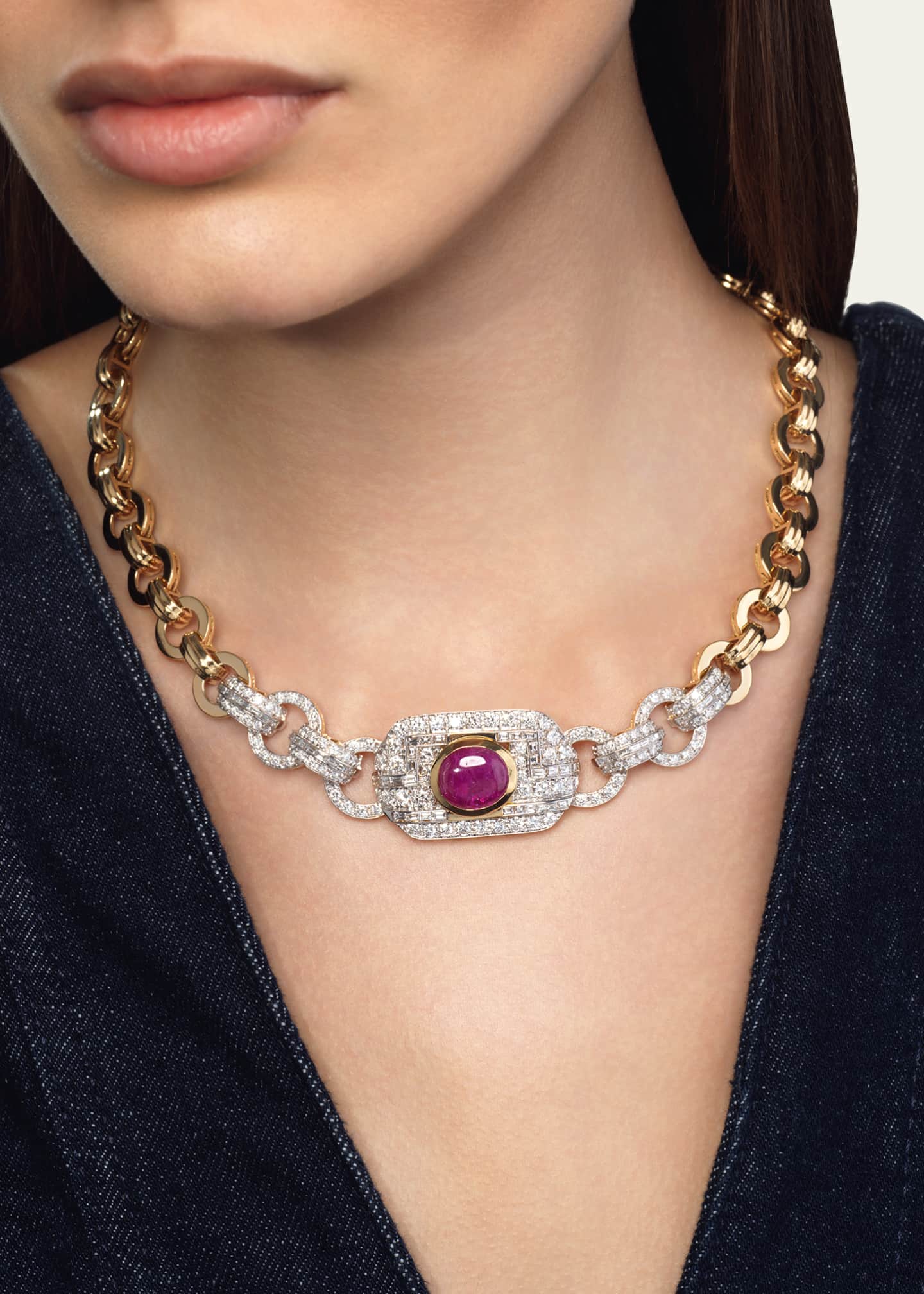 Emily P. Wheeler Reworked Vintage 18K Gold Ruby Belt Choker Necklace ...