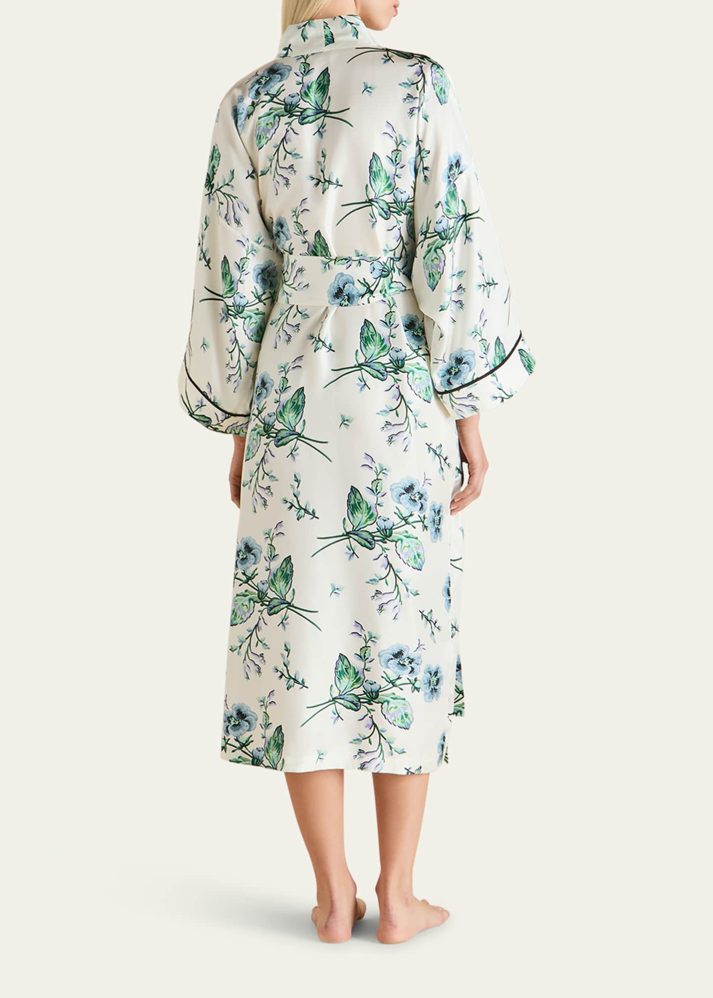 Olivia von Halle Sabine Floral-Print Silk Twill Robe - Bergdorf Goodman