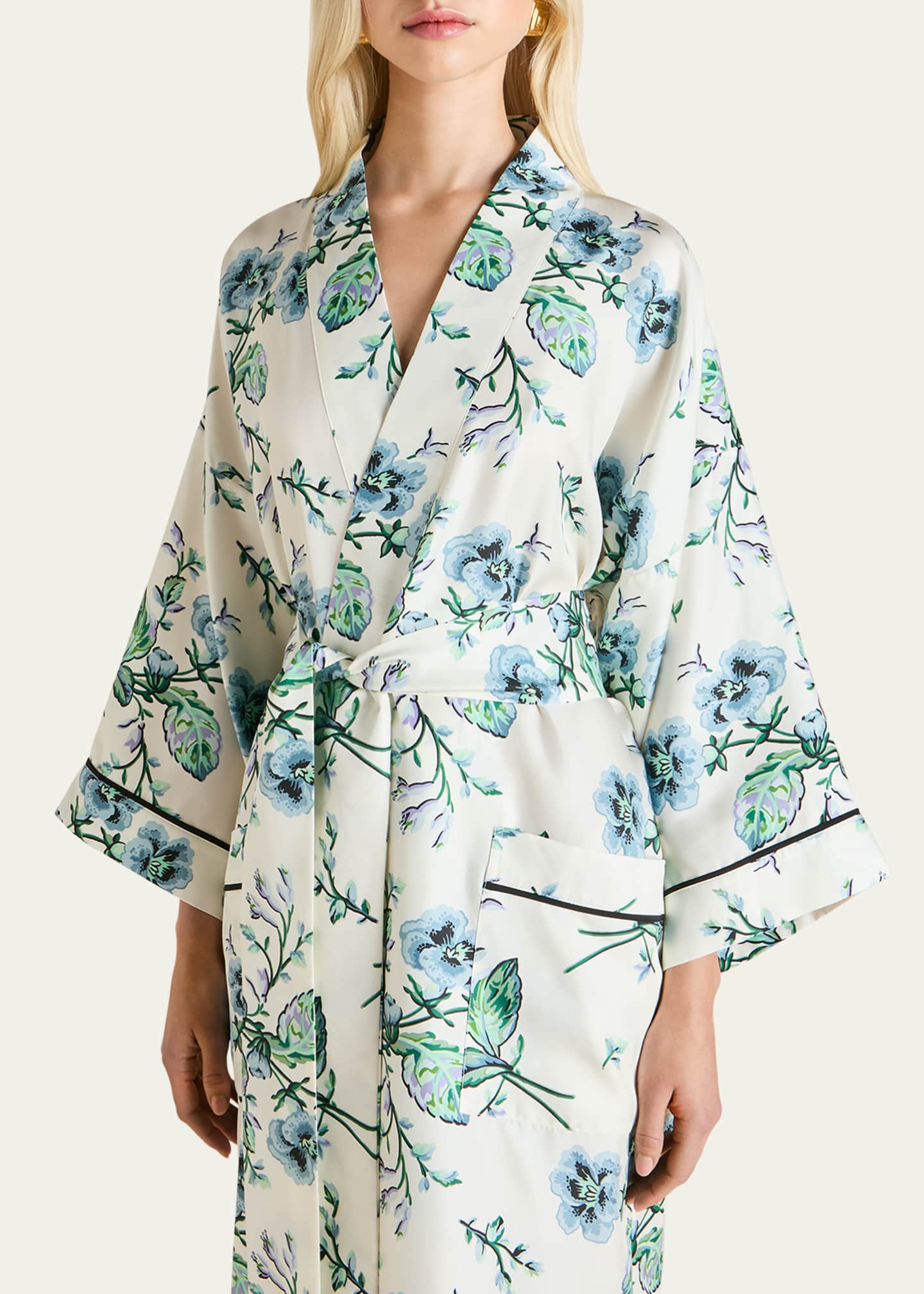 Olivia von Halle Sabine Floral-Print Silk Twill Robe - Bergdorf Goodman