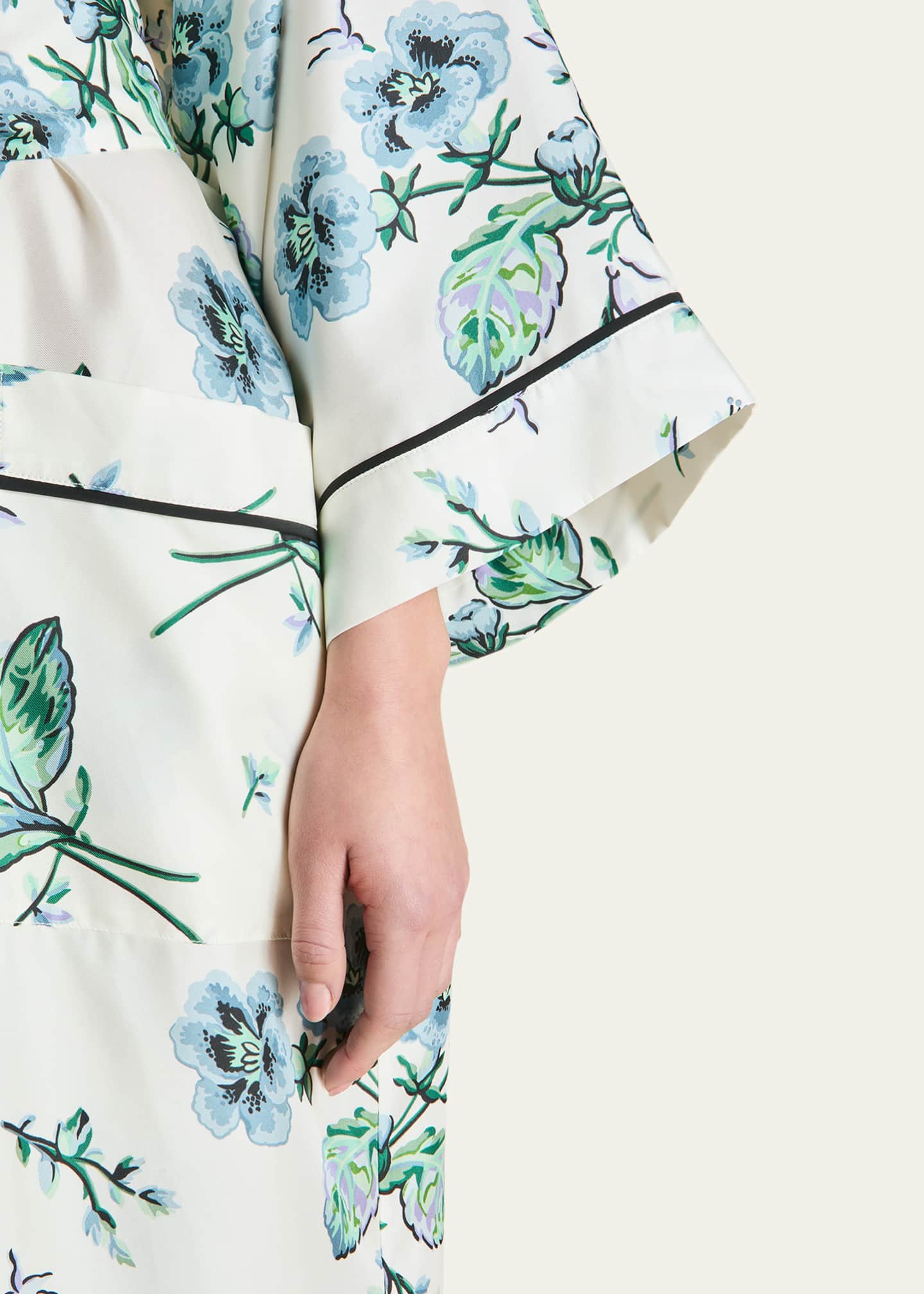Olivia von Halle Sabine Floral-Print Silk Twill Robe - Bergdorf Goodman