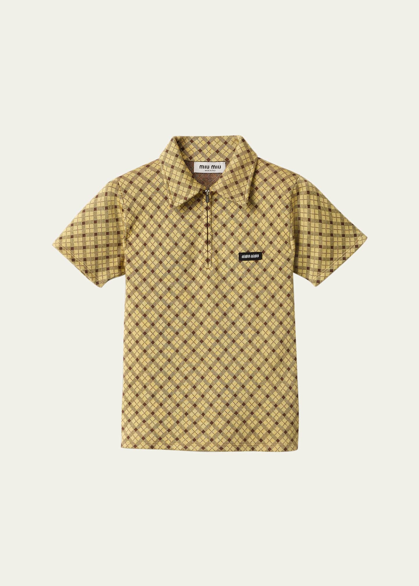 Miu Miu Check Short-Sleeve Polo Top - Bergdorf Goodman