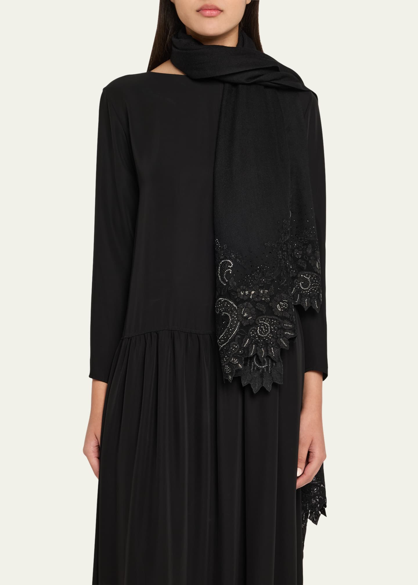 Janavi India Zari Paisley Floral-Trim Cashmere Scarf - Bergdorf Goodman