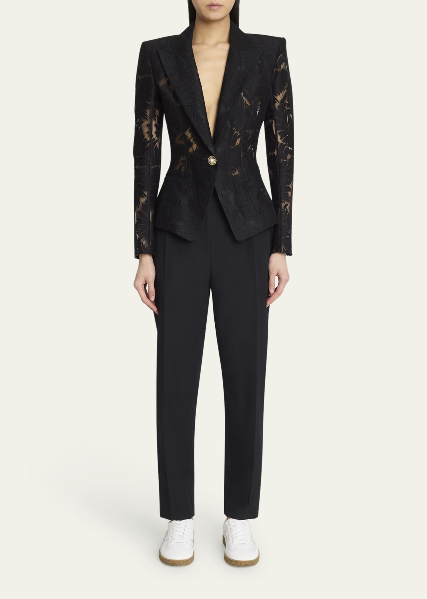 Balmain Single-Breasted Fitted Lace Jacket - Bergdorf Goodman