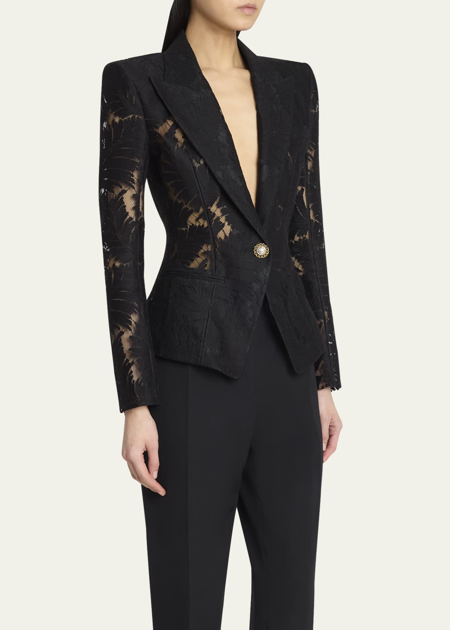 Balmain Single-Breasted Fitted Lace Jacket - Bergdorf Goodman