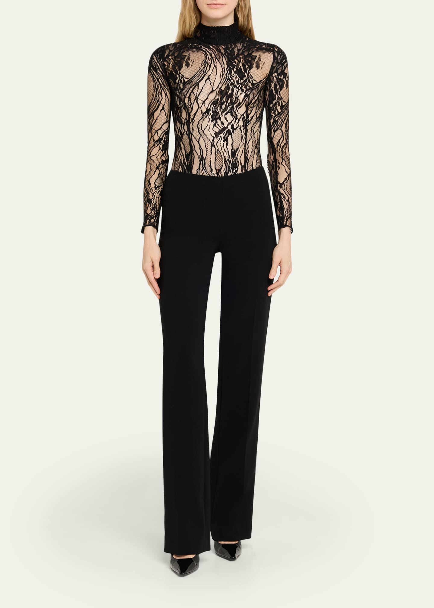 Balmain Turtleneck Lace Long-Sleeve Bodysuit - Bergdorf Goodman