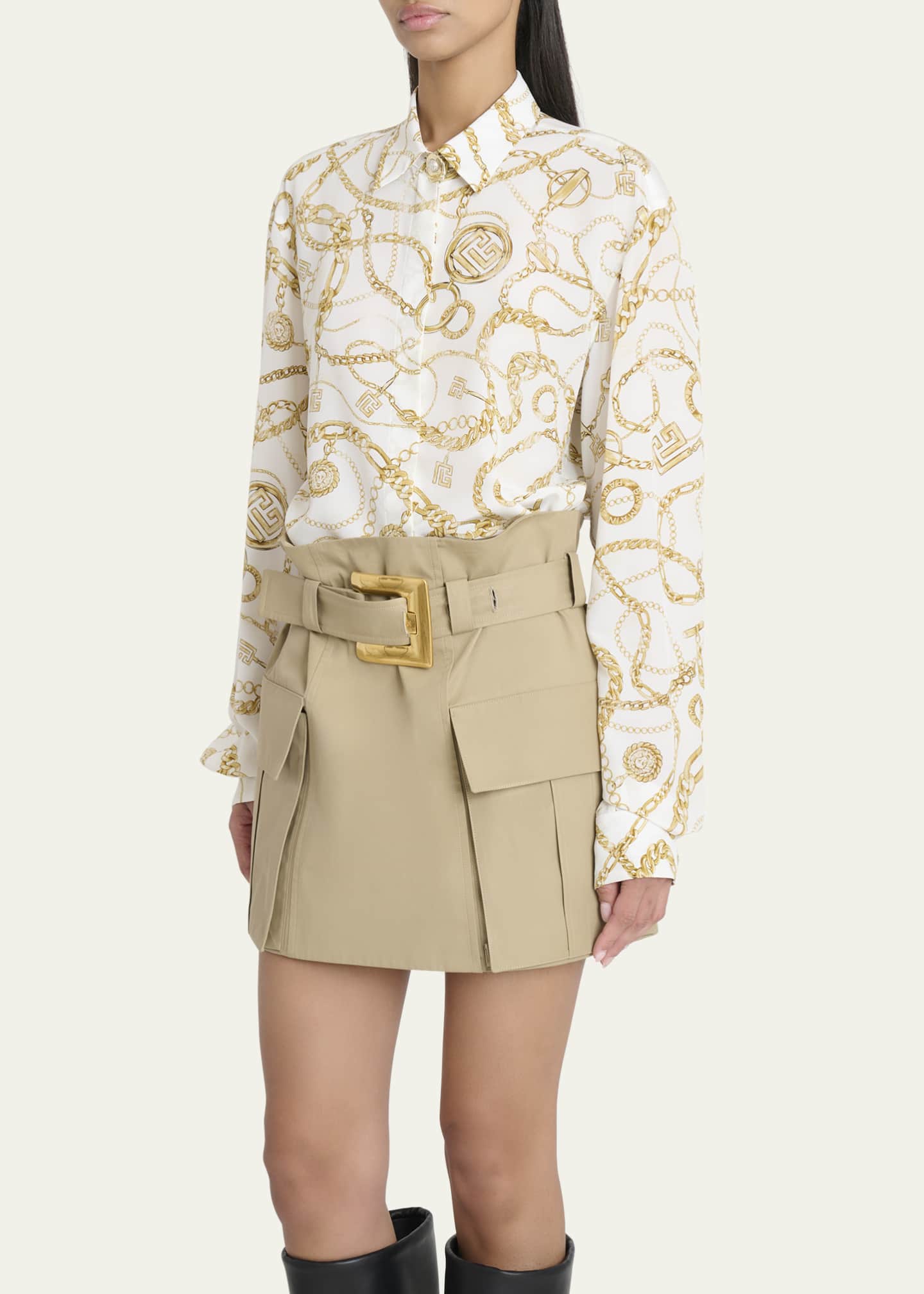 Balmain Chain Print Silk Blouse - Bergdorf Goodman