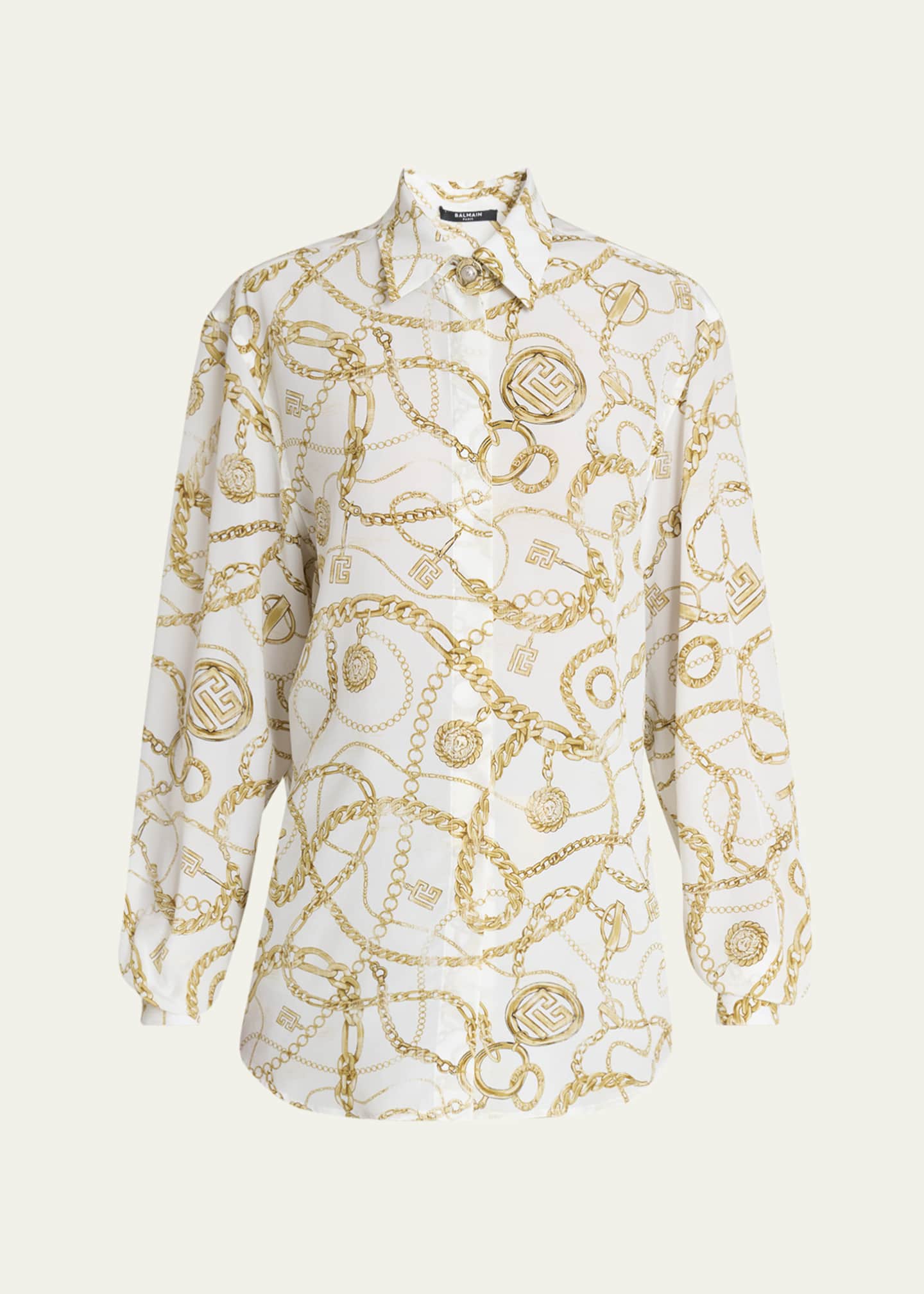 Balmain Chain Print Silk Blouse - Bergdorf Goodman