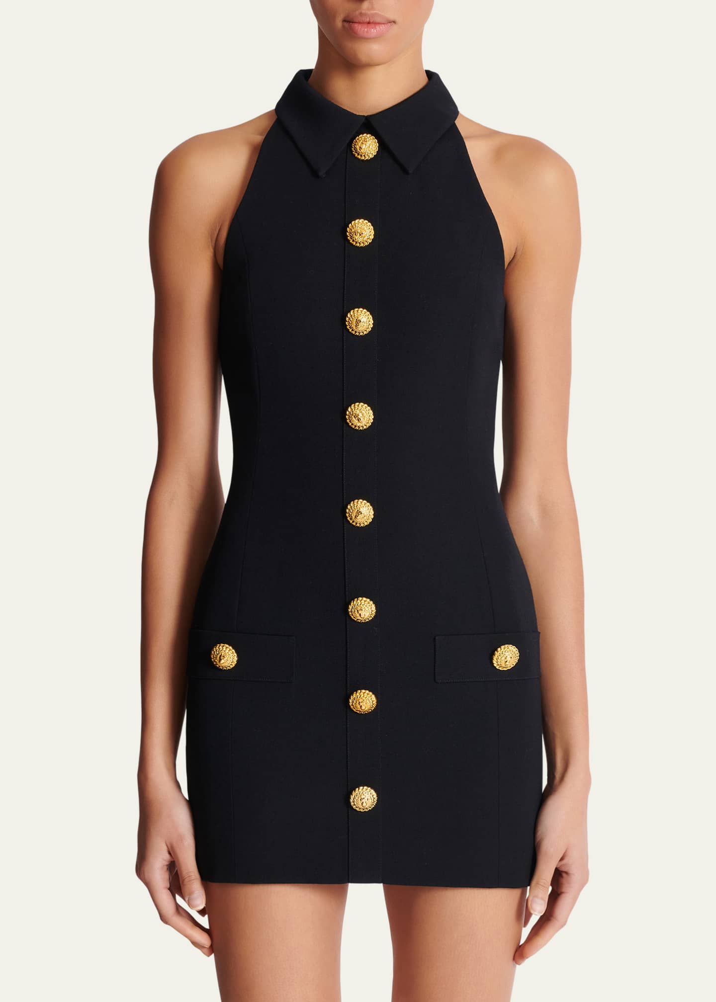 Balmain Body-Con Buttoned Wool Mini Dres - Bergdorf Goodman