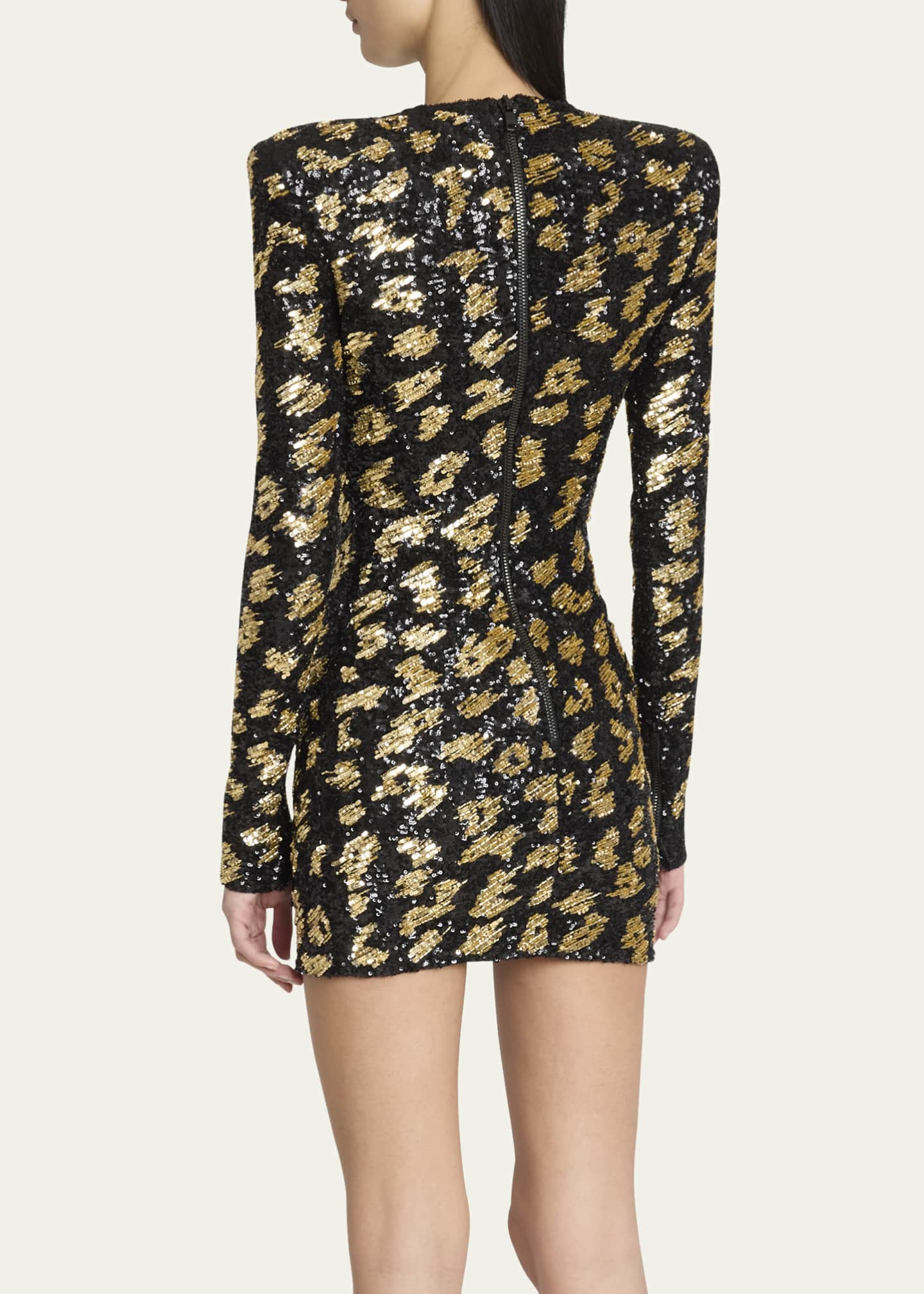 Balmain Sequined Leopard Structured Mini Dress - Bergdorf Goodman