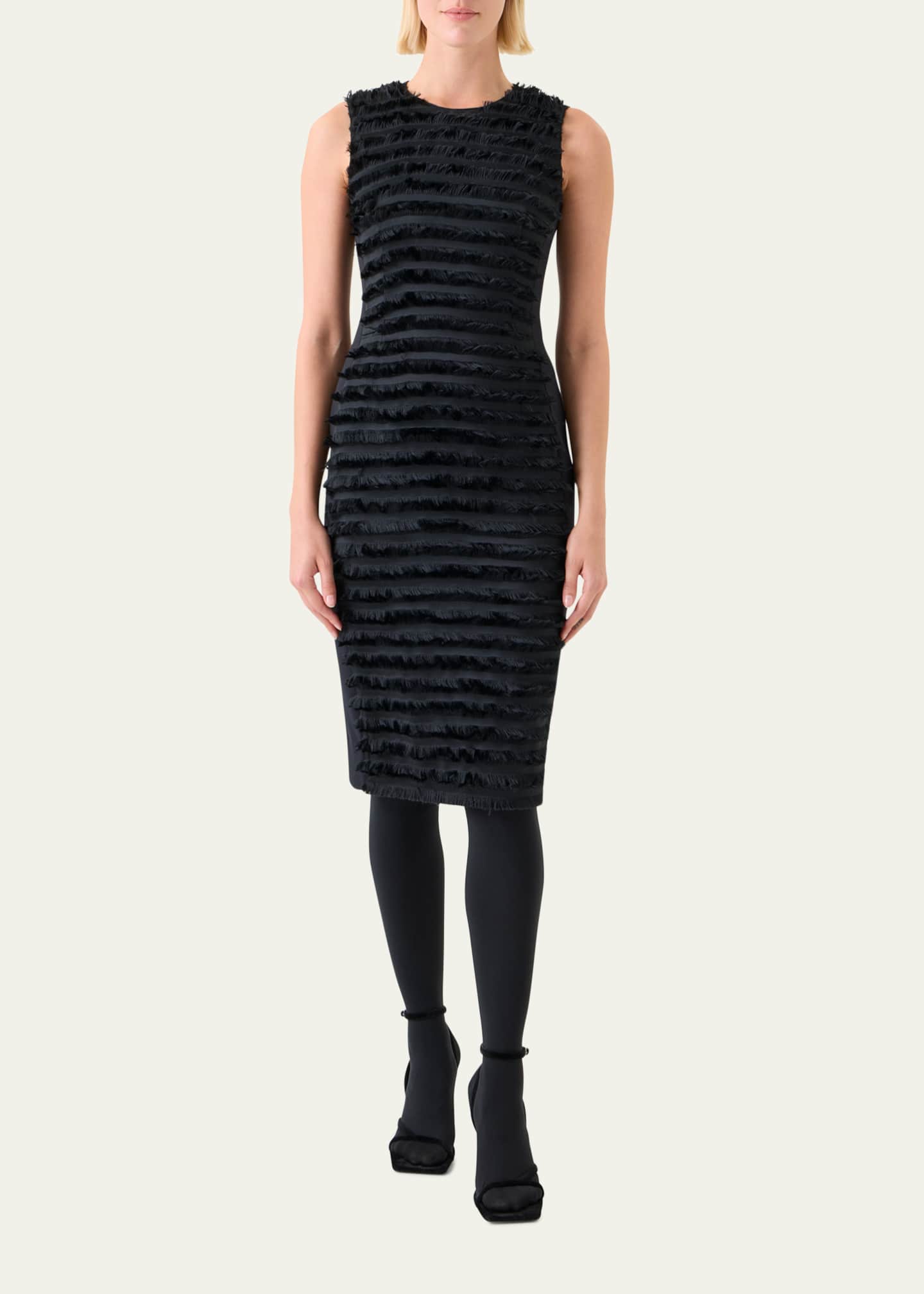 Akris punto Striped Fringe Techno Taffeta Sleeveless Dress - Bergdorf ...