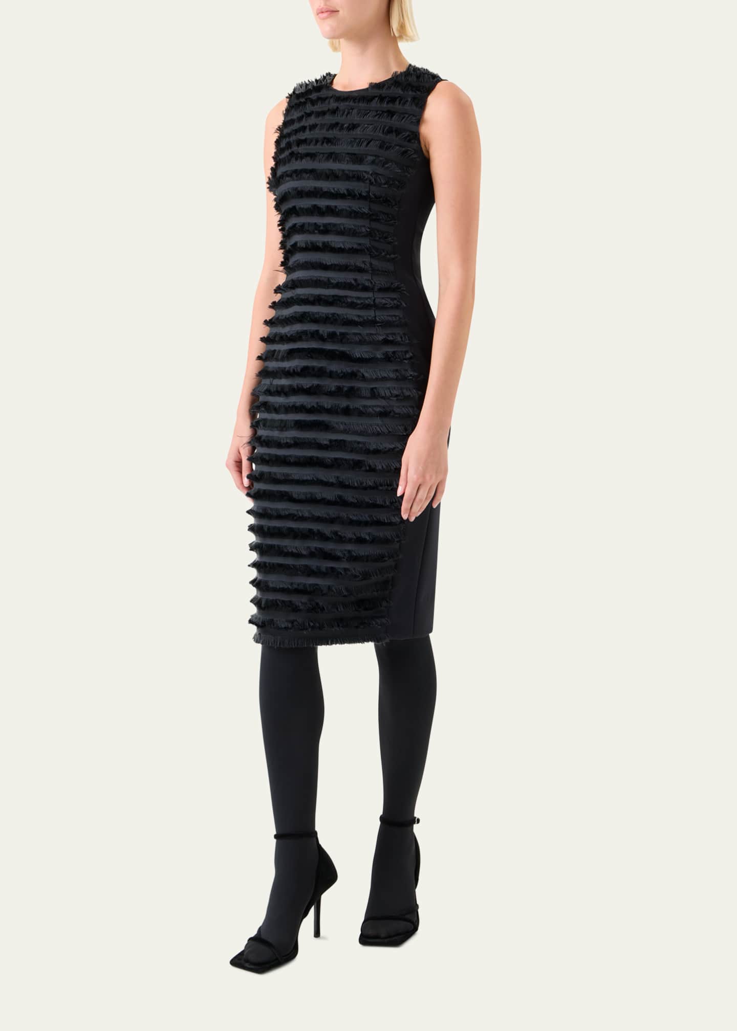 Akris punto Striped Fringe Techno Taffeta Sleeveless Dress - Bergdorf ...