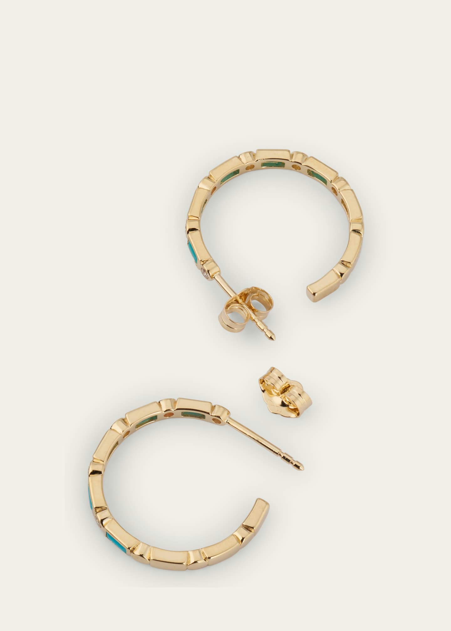 Sydney Evan 14K Gold Baguette Turquoise and Round Diamond Hoop Earrings ...