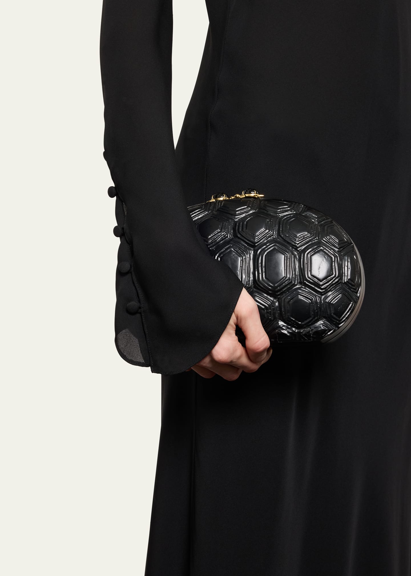 Silvia Furmanovich Turtle Shell Wooden Oval Clutch with 18K Gold and ...