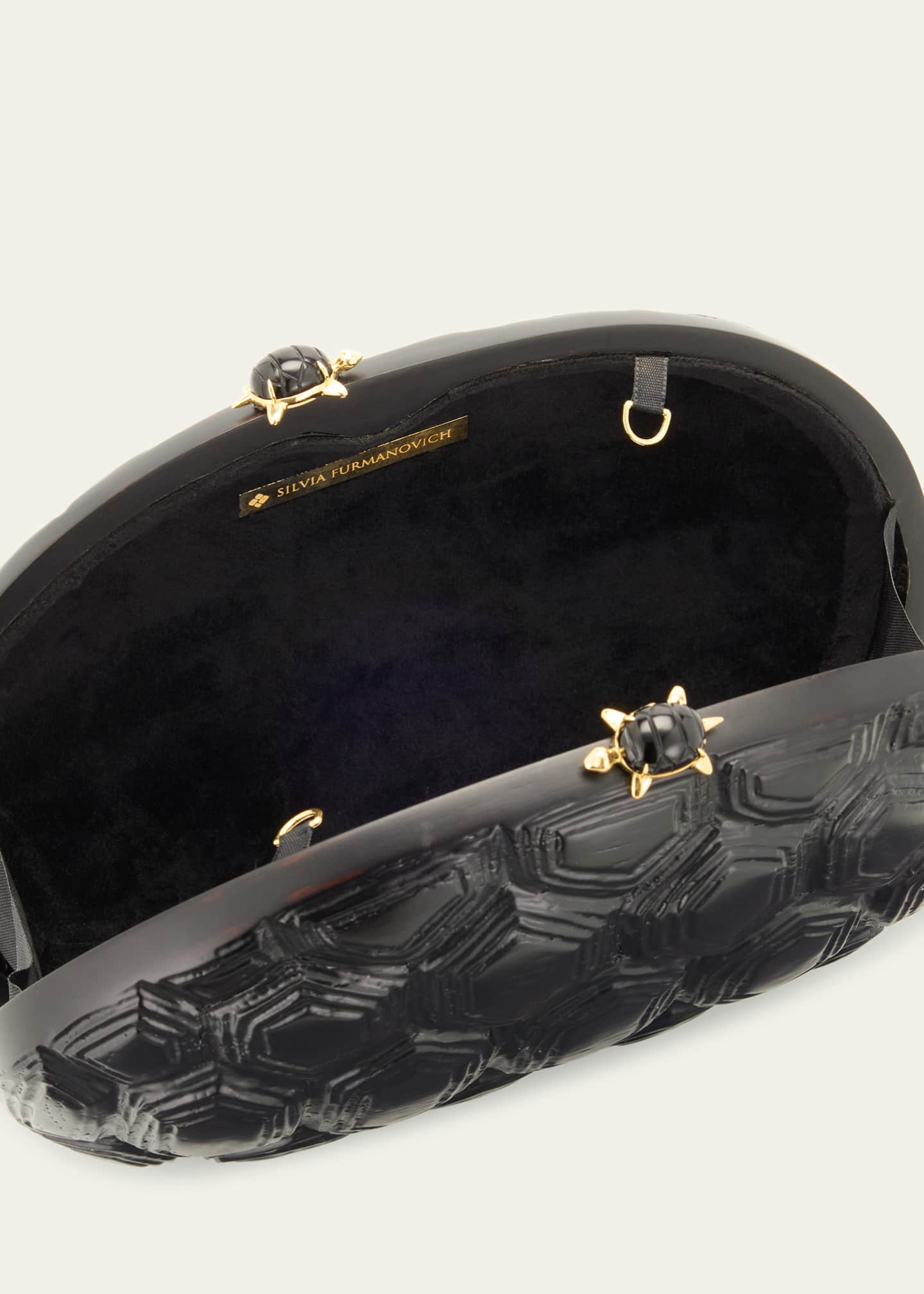Silvia Furmanovich Turtle Shell Wooden Oval Clutch with 18K Gold and ...