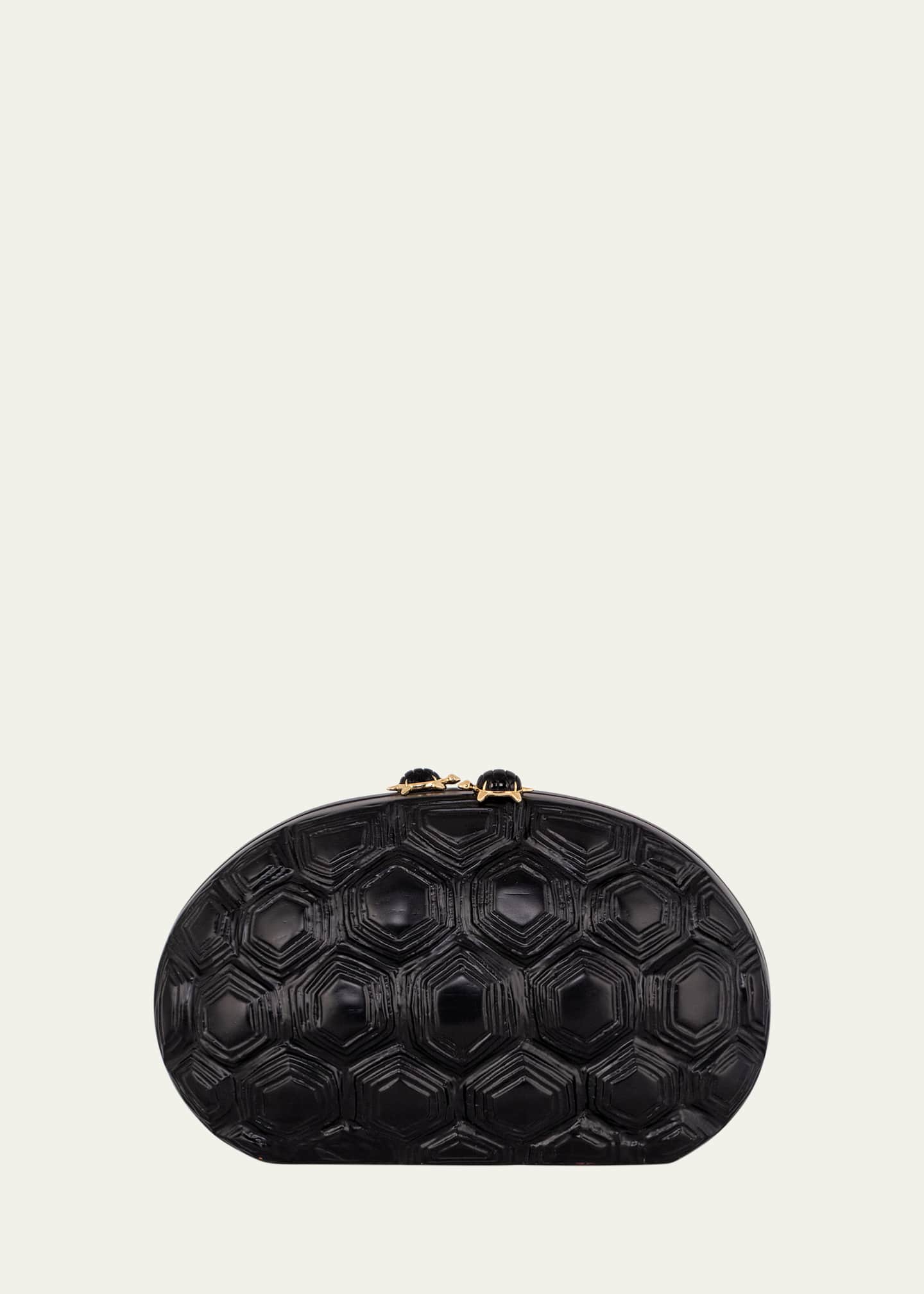 Silvia Furmanovich Turtle Shell Wooden Oval Clutch with 18K Gold and ...