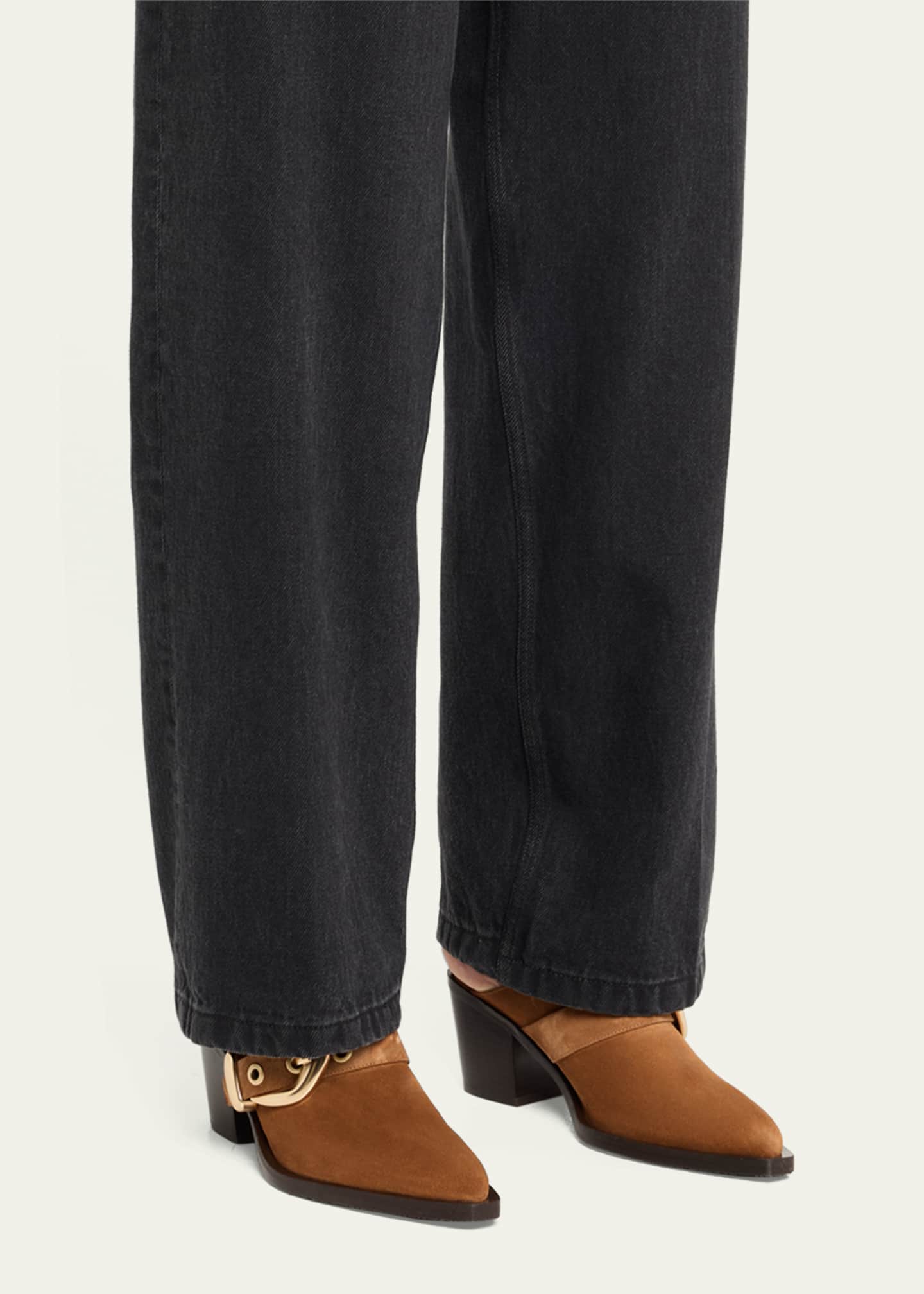 Stuart Weitzman Maven Suede Buckle Western Mules - Bergdorf Goodman