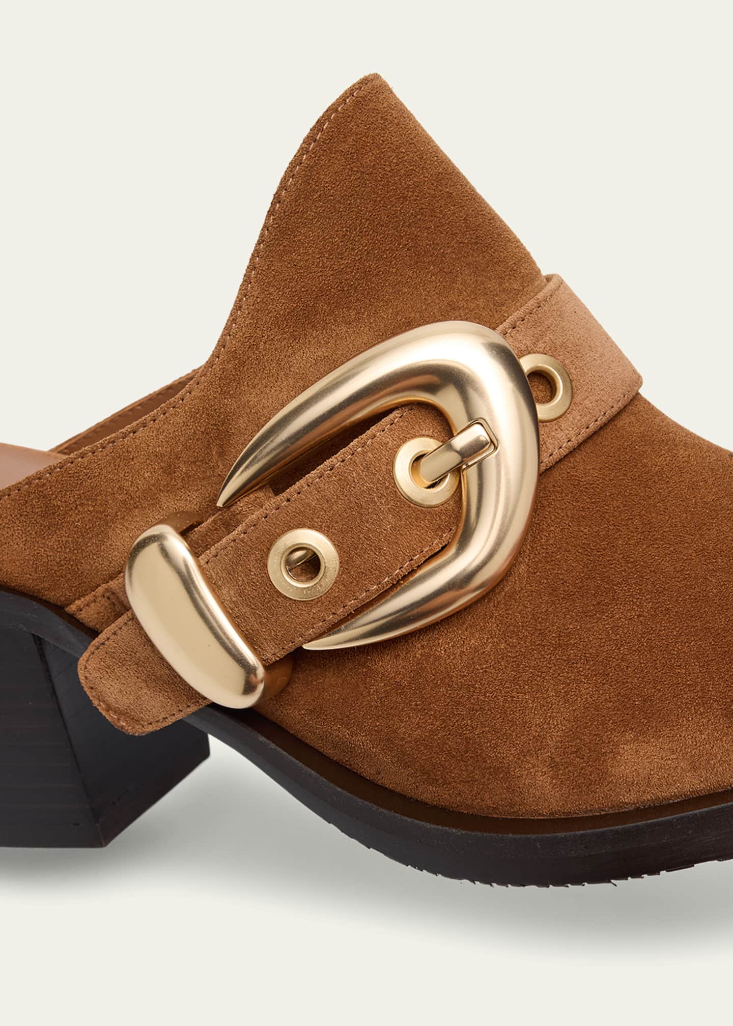 Stuart Weitzman Maven Suede Buckle Western Mules - Bergdorf Goodman