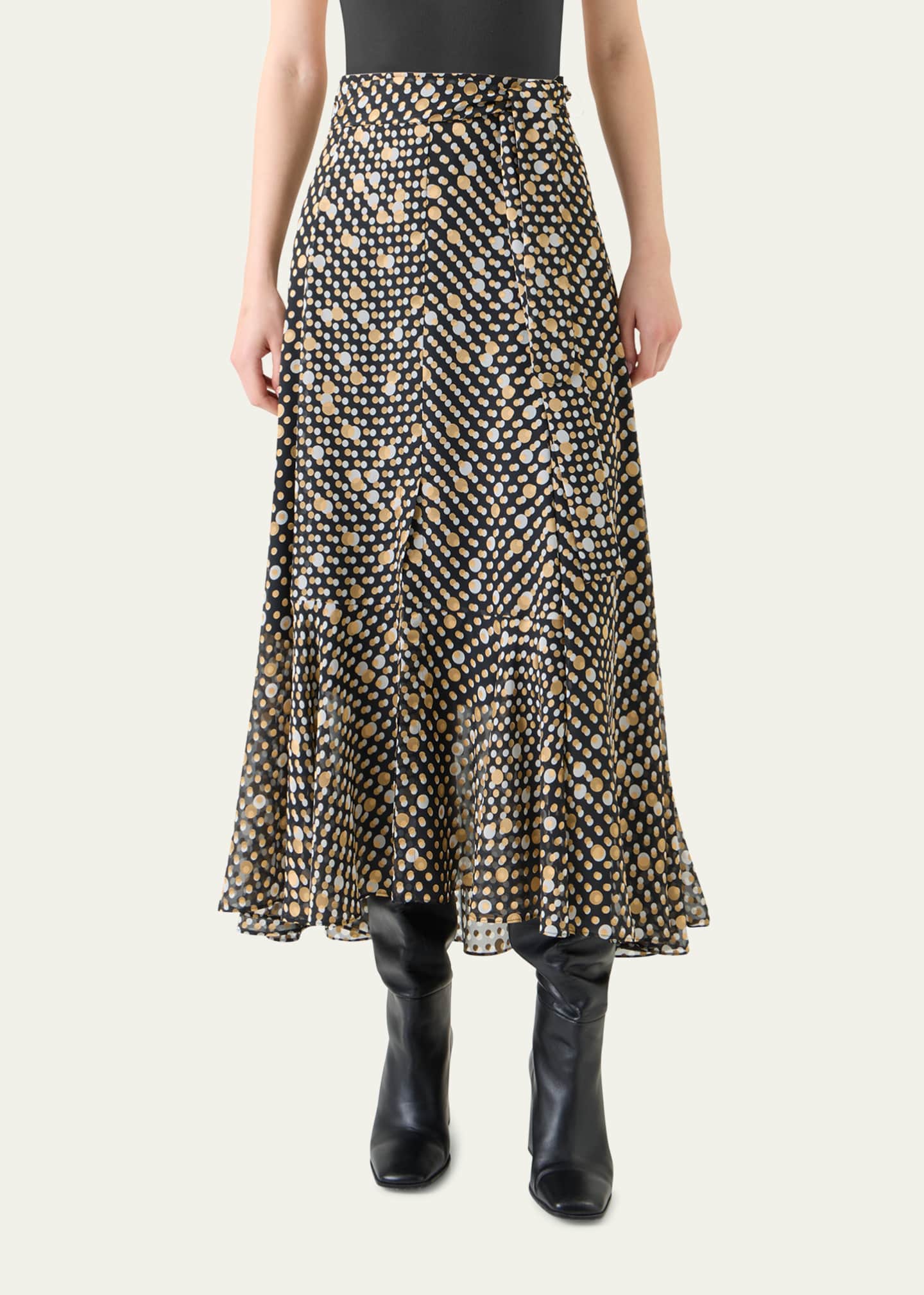 Akris punto Polka Dot Devore Crepe Georgette Midi Boho Skirt - Bergdorf ...