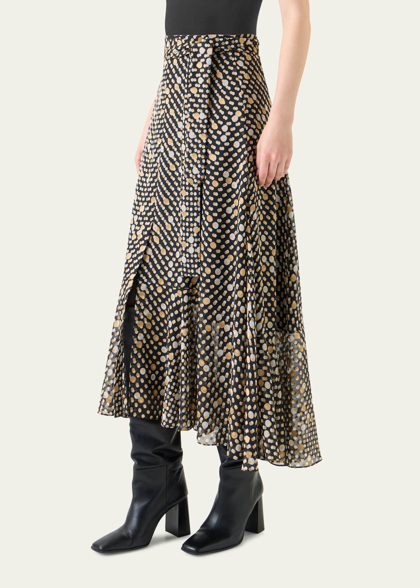 Akris punto Polka Dot Devore Crepe Georgette Midi Boho Skirt - Bergdorf ...