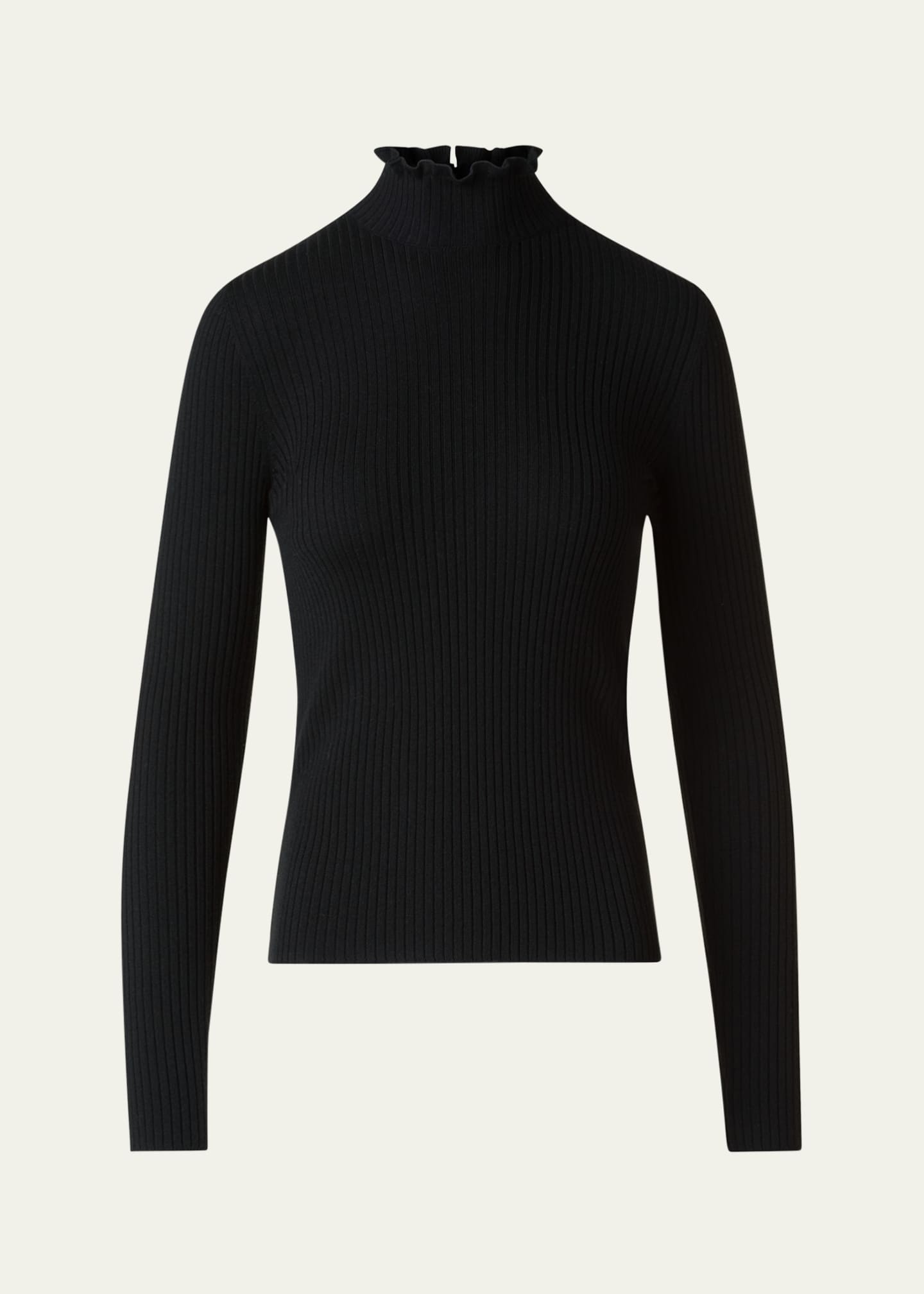 Akris punto Ruffle Mock-Neck Long-Sleeve Rib Sweater - Bergdorf Goodman