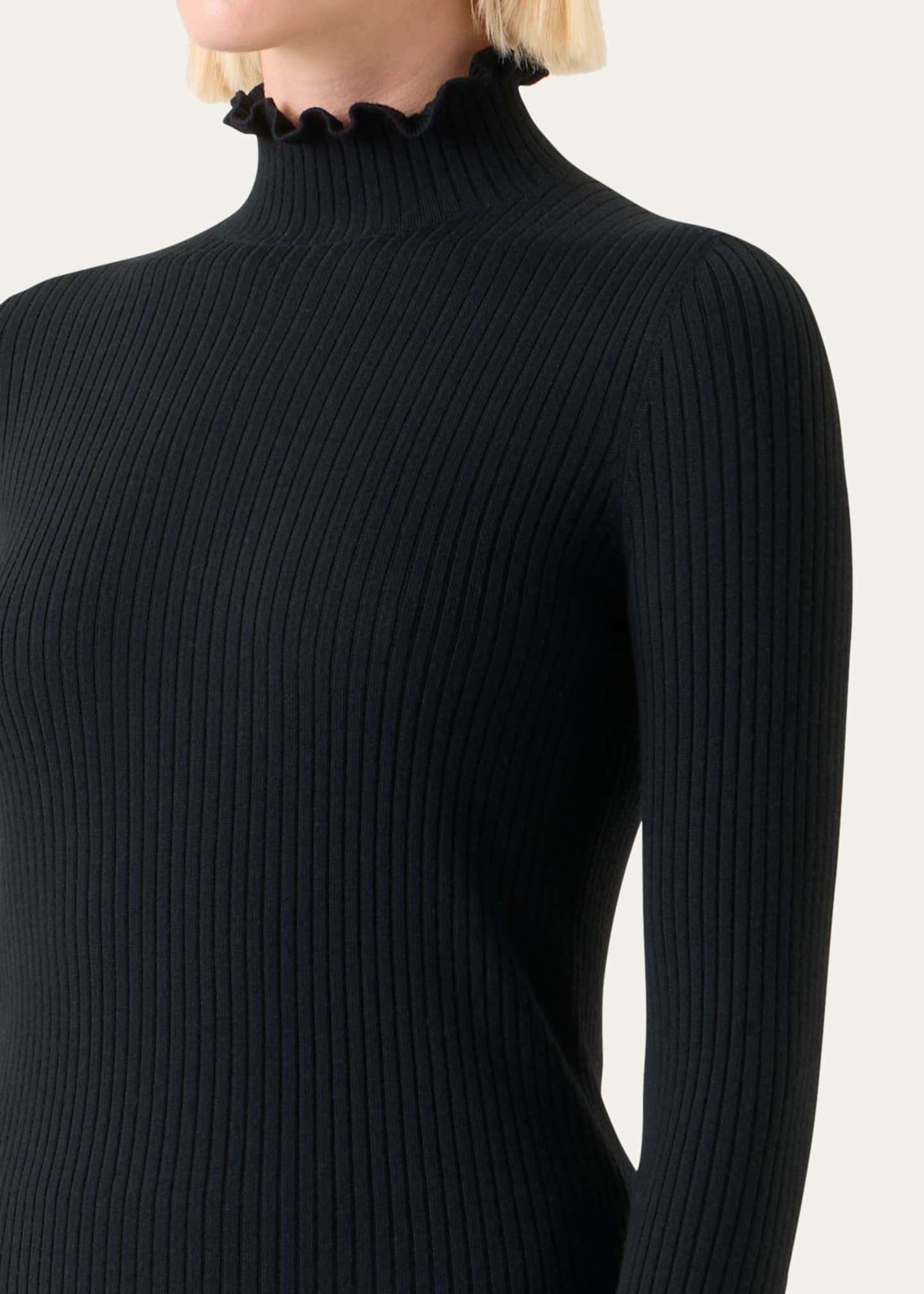 Akris punto Ruffle Mock-Neck Long-Sleeve Rib Sweater - Bergdorf Goodman