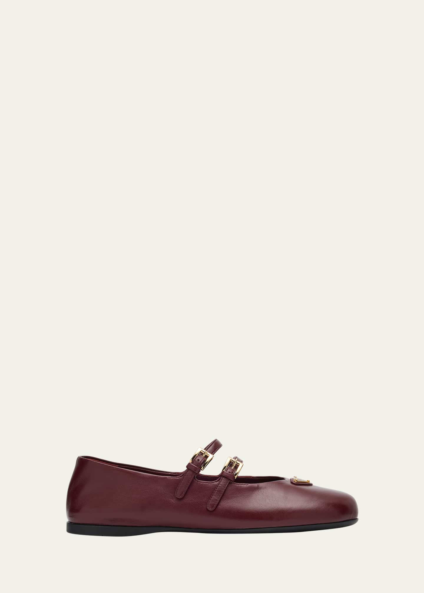 Prada Nappa Leather Double-Strap Triangle Logo Ballerina Flats ...