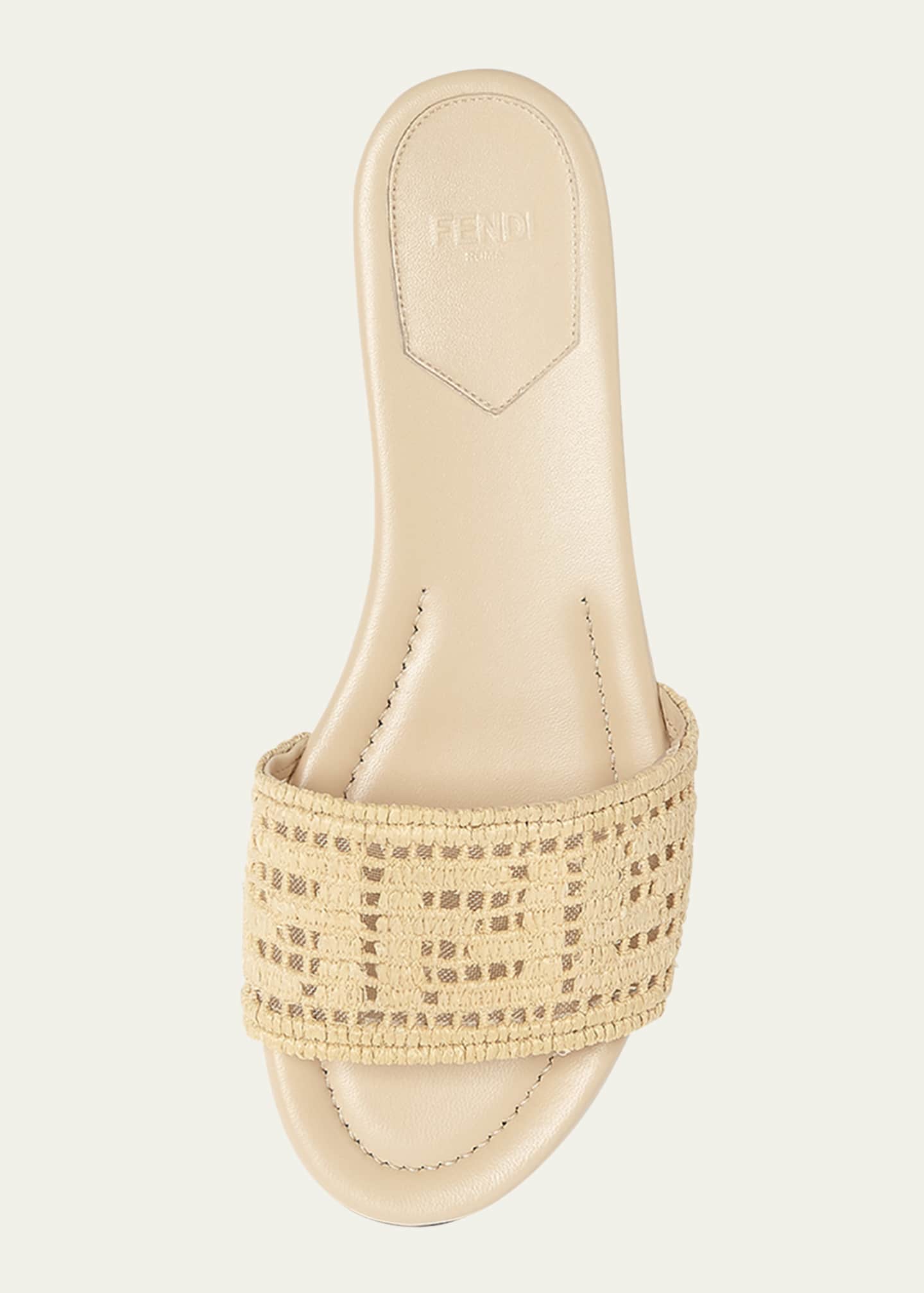 Fendi Sunshine FF Raffia Leather Slide Sandals - Bergdorf Goodman