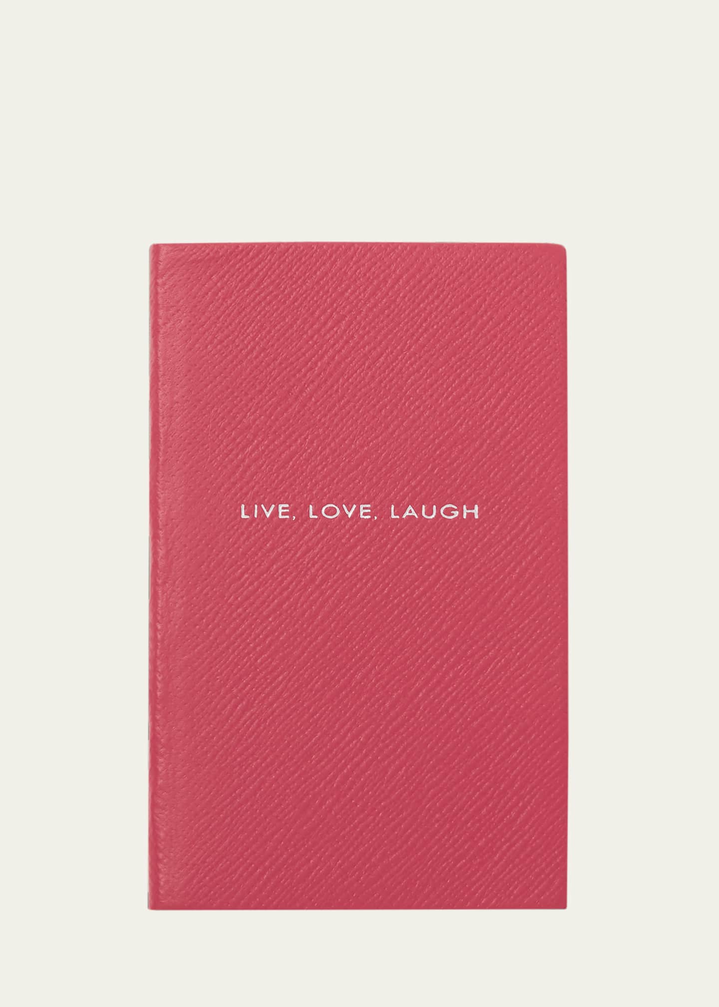 Smythson "Live, Love, Laugh" Panama Leather Pocket Notebook, Raspberry ...