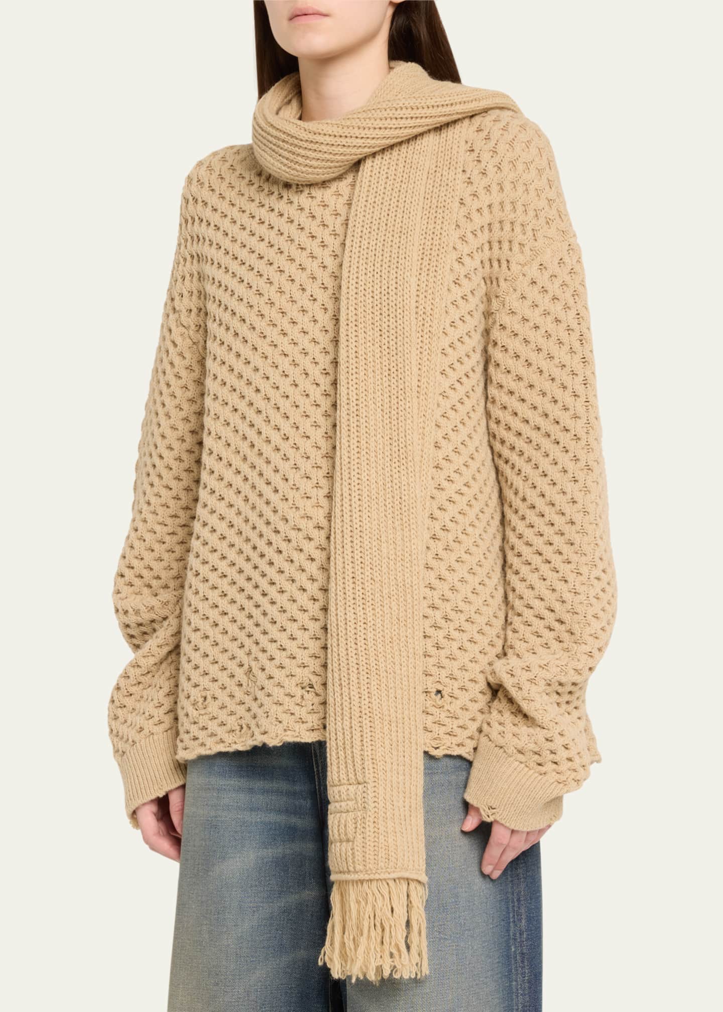 MM6 Maison Margiela Crewneck Scarf Sweater - Bergdorf Goodman