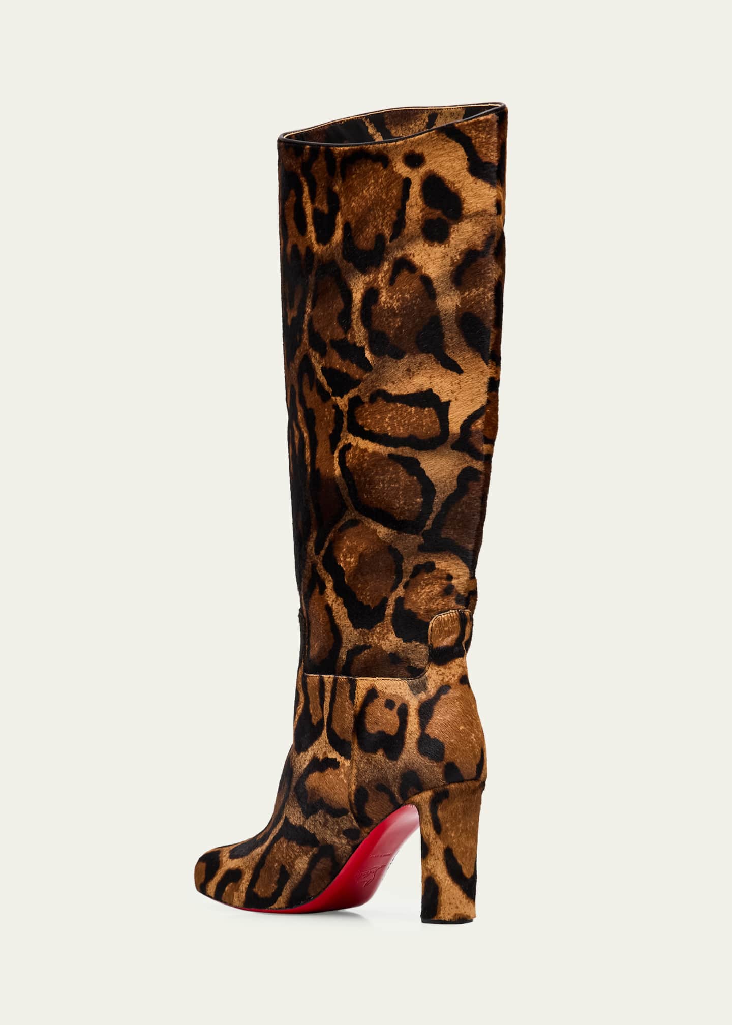 Christian Louboutin 85mm Loo Botta Leopard Calf Hair Red Sole Knee-High ...