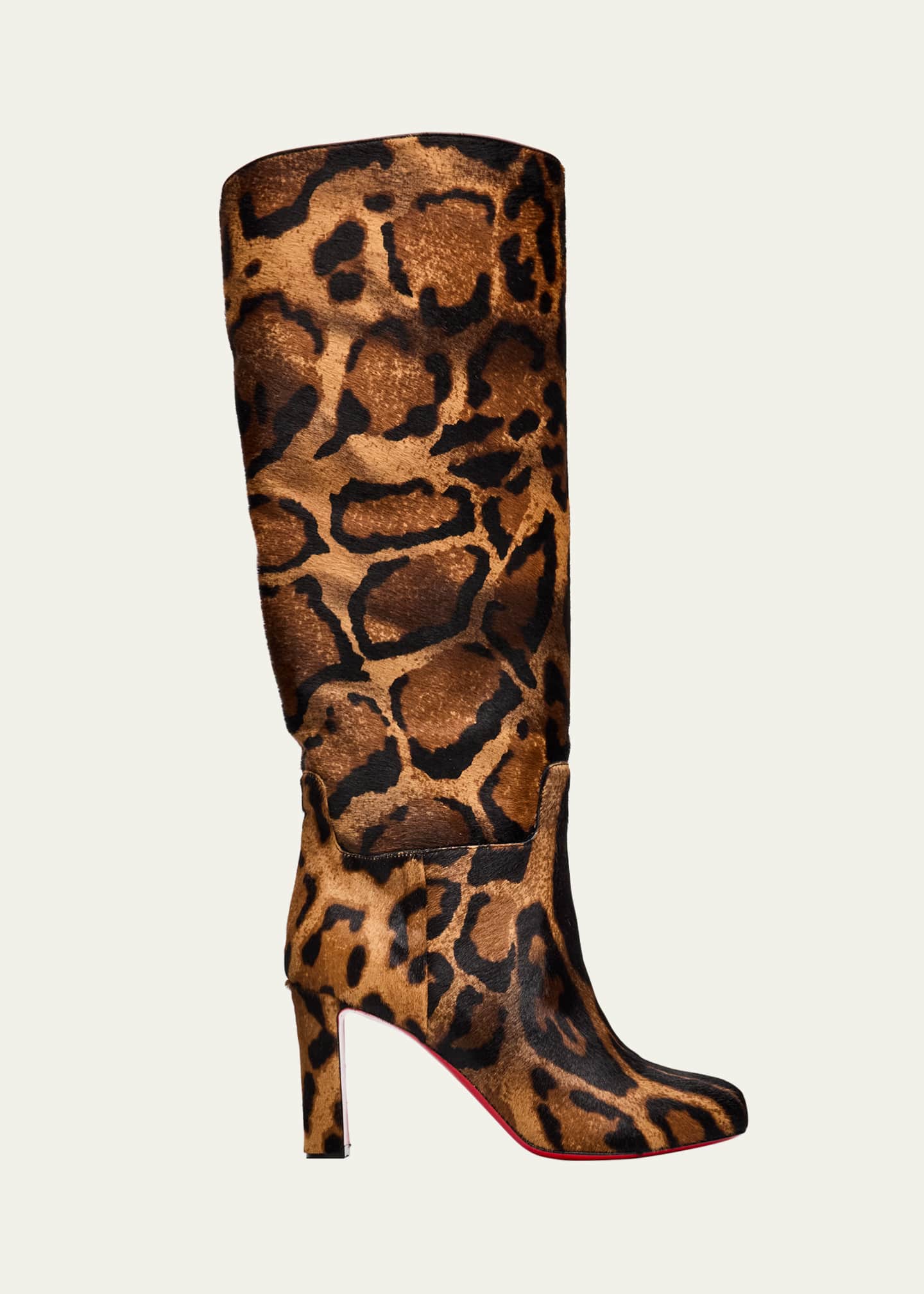 Christian Louboutin 85mm Loo Botta Leopard Calf Hair Red Sole Knee-High ...